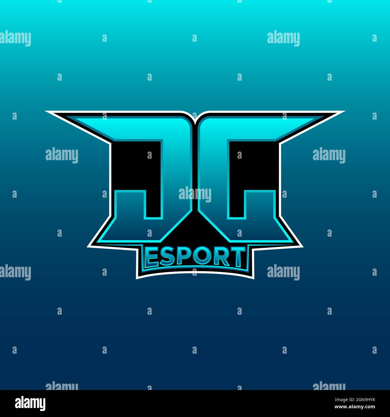 JJ Logo ESport Gaming Initial with Blue Light Color design vector ...