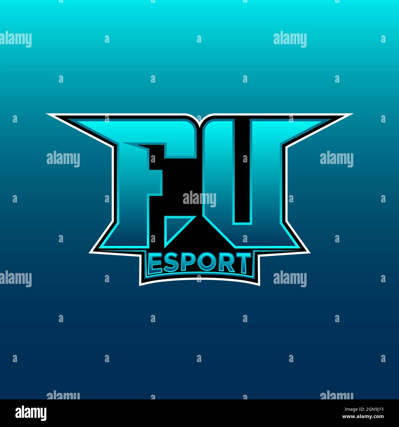 FU Logo ESport Gaming Initial with Blue Light Color design vector ...