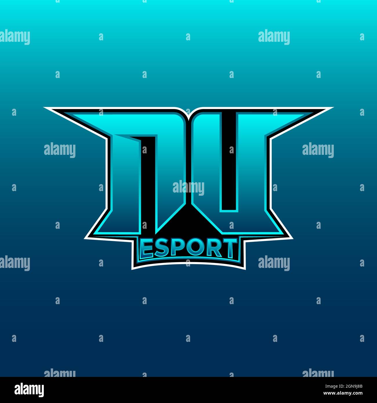 NU Logo ESport Gaming Initial with Blue Light Color design vector ...