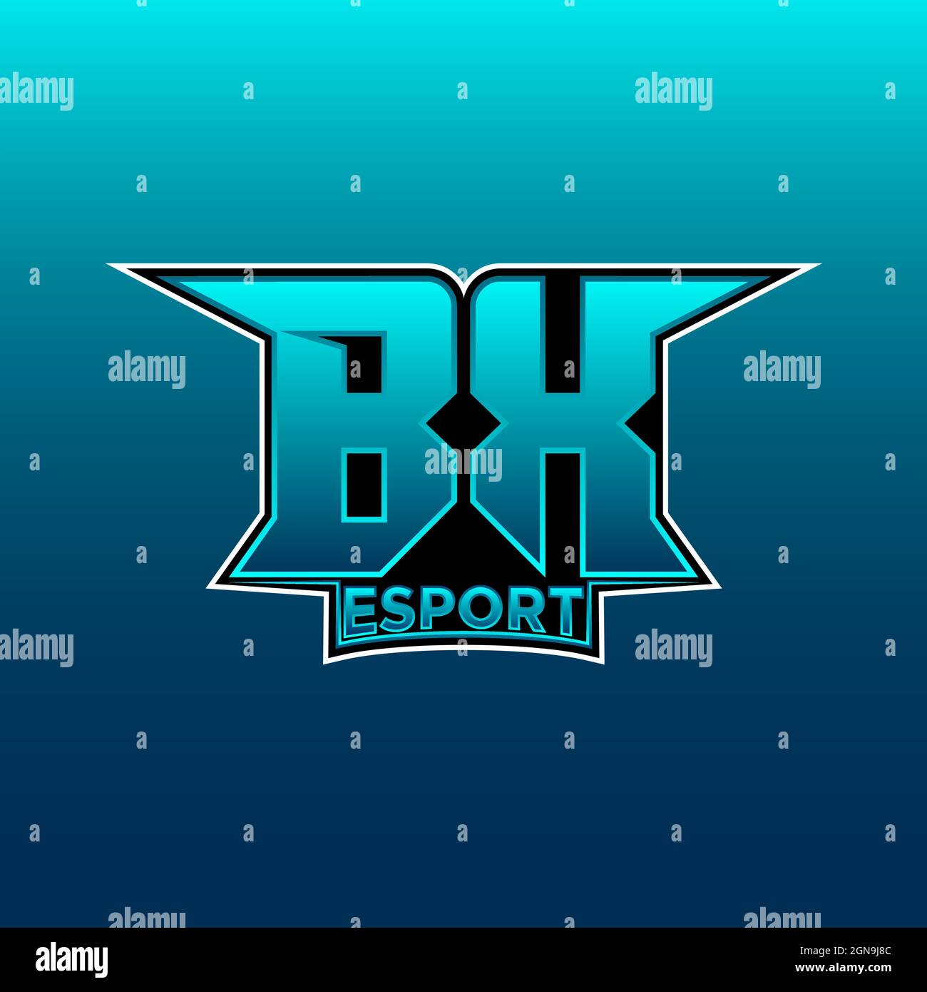 BX Logo ESport Gaming Initial with Blue Light Color design vector ...
