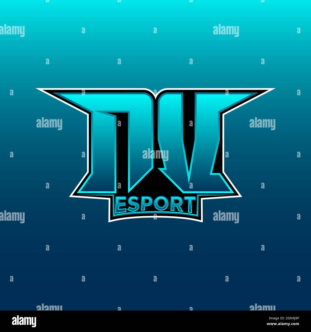 NV Logo ESport Gaming Initial with Blue Light Color design vector ...