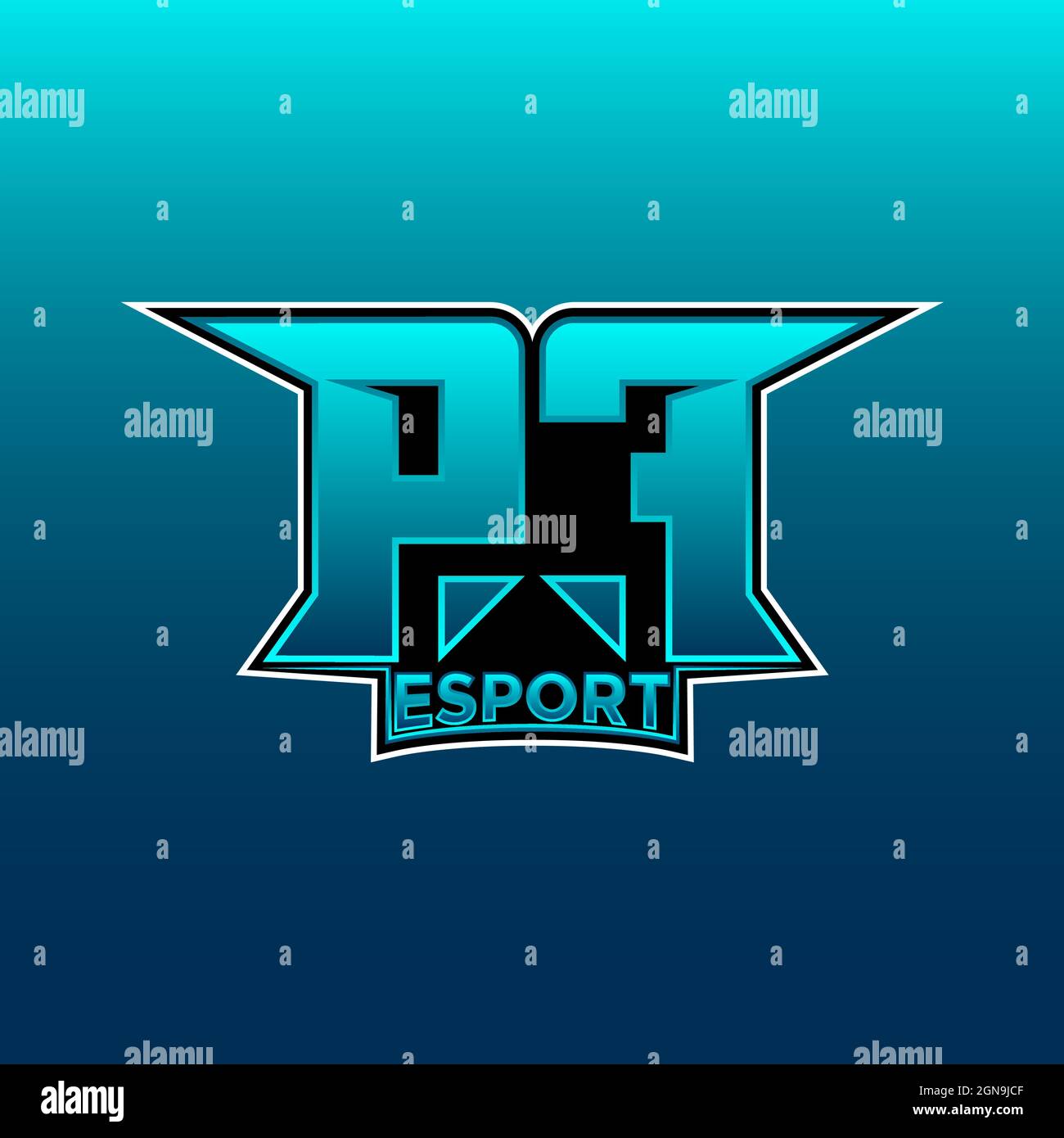 PF Logo ESport Gaming Initial with Blue Light Color design vector ...