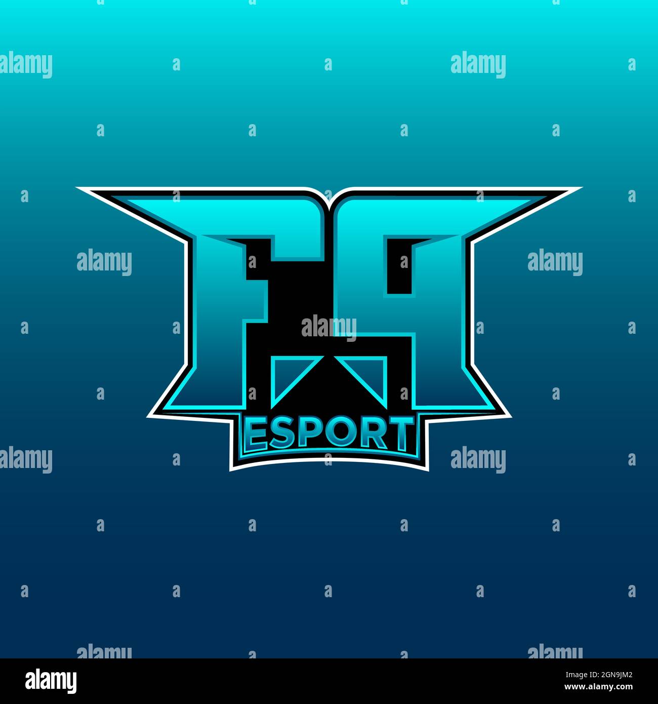 FP Logo ESport Gaming Initial with Blue Light Color design vector ...