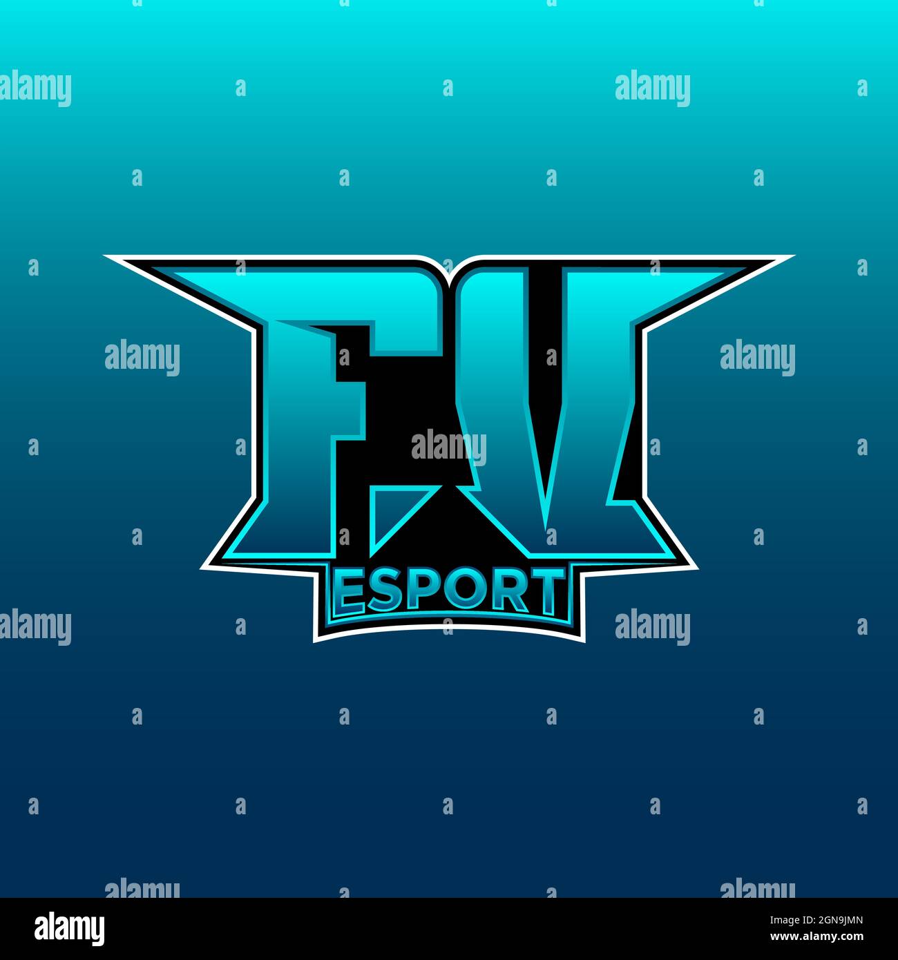 FV Logo ESport Gaming Initial with Blue Light Color design vector ...