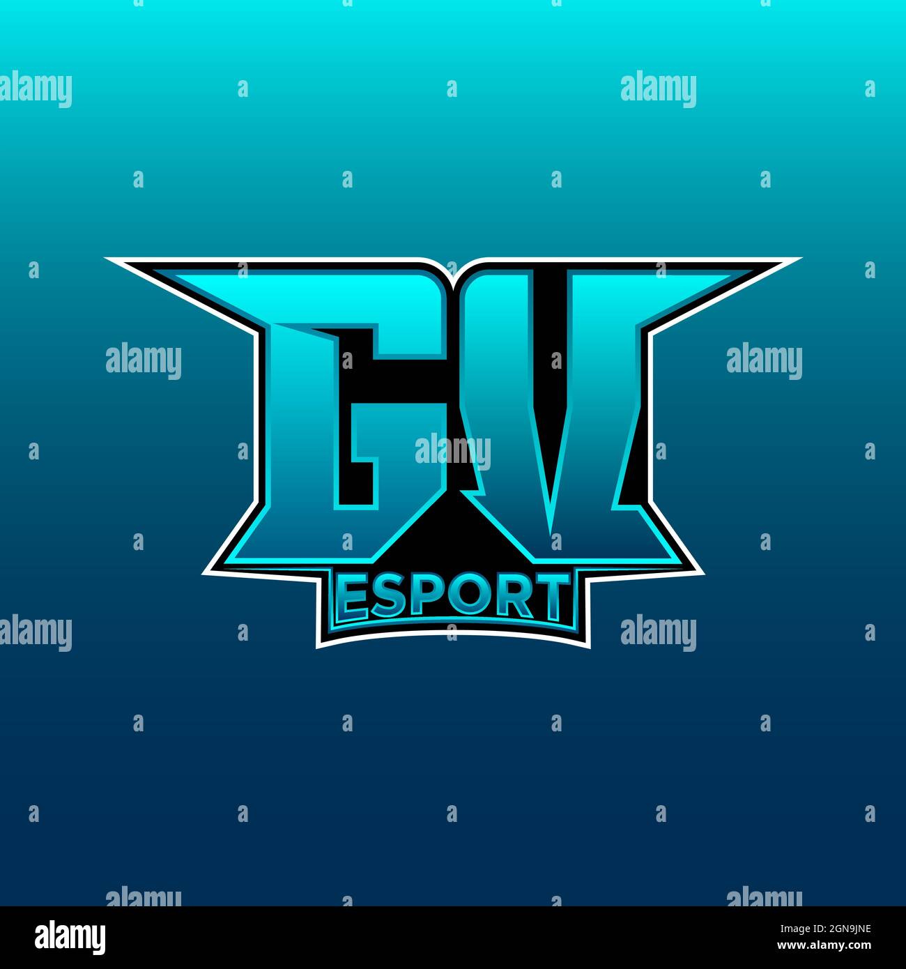 GV Logo ESport Gaming Initial with Blue Light Color design vector ...
