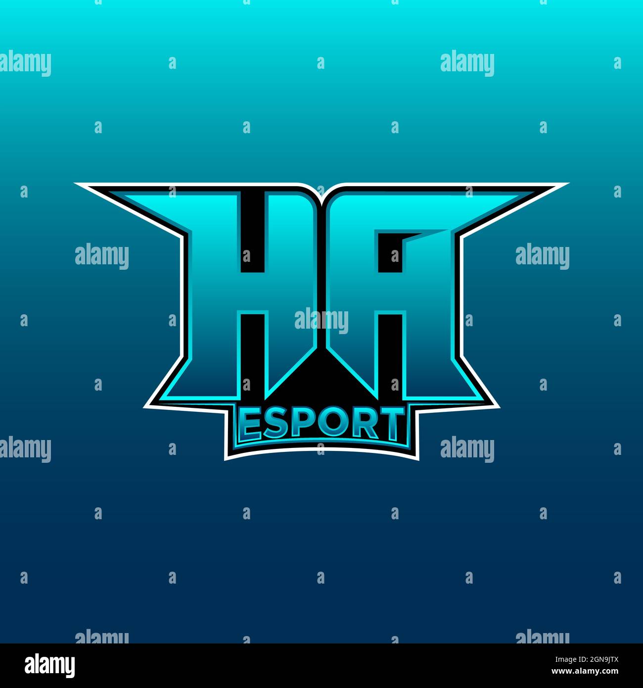 HA Logo ESport Gaming Initial with Blue Light Color design vector ...