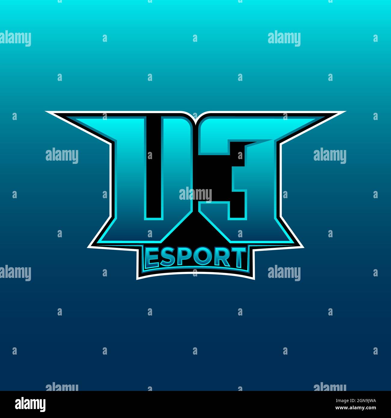 UE Logo ESport Gaming Initial with Blue Light Color design vector ...