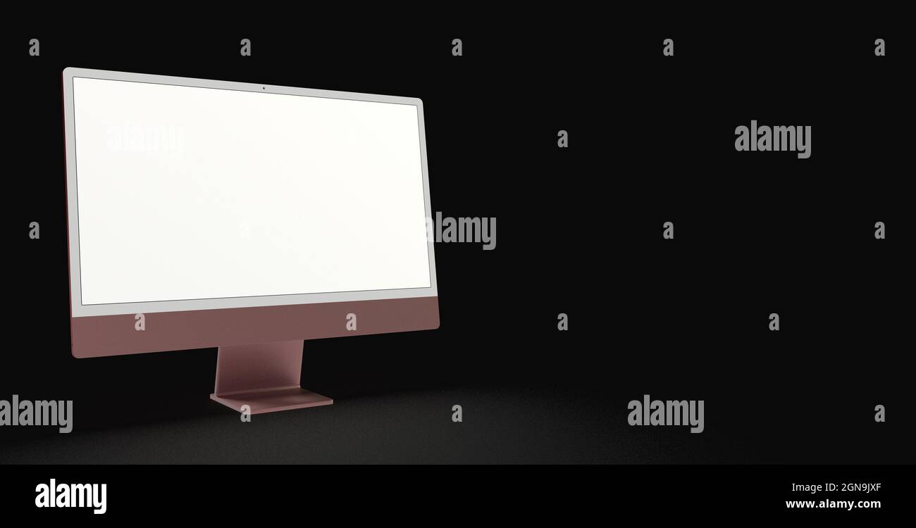 3d illustration of a blank computer monitor on a black background with ...