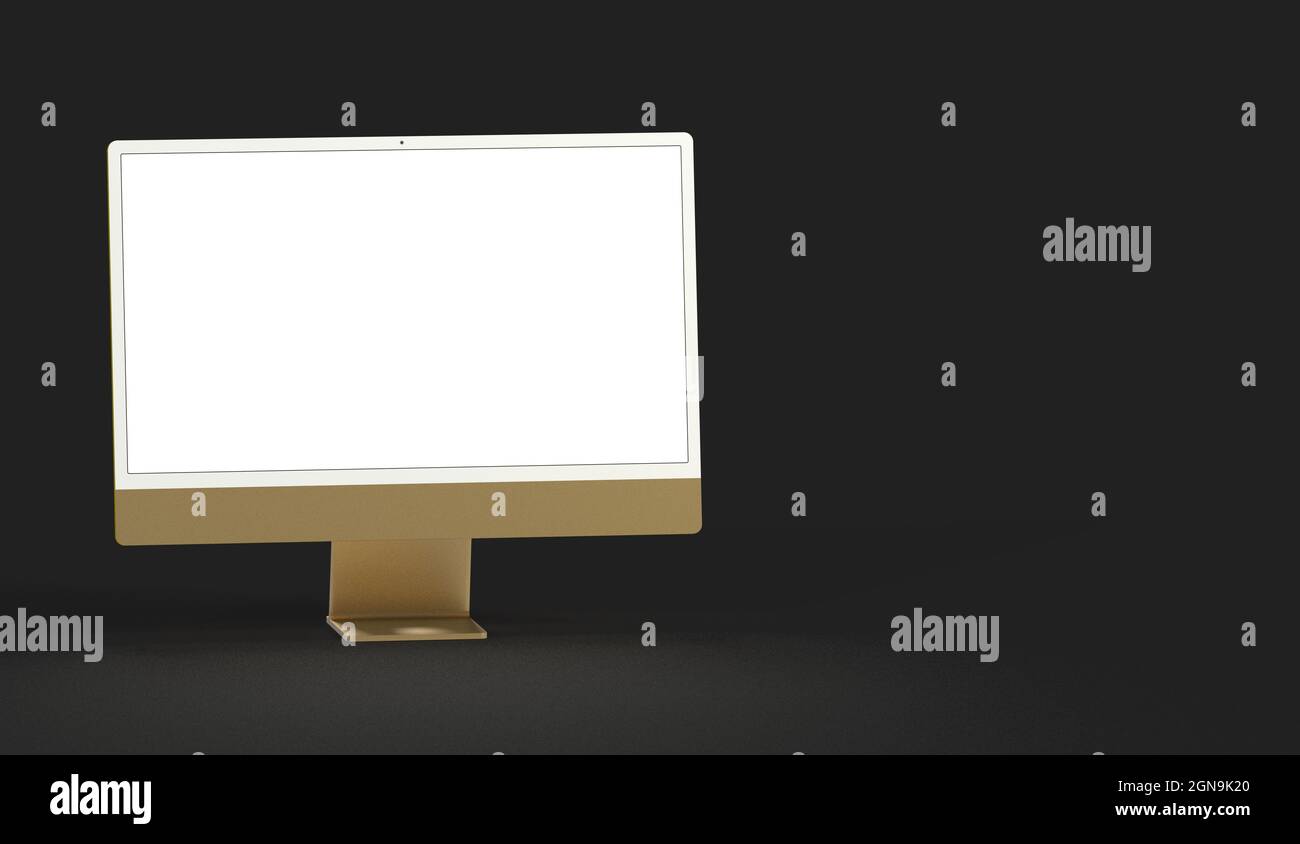 3d illustration of a blank computer monitor on a black background with ...