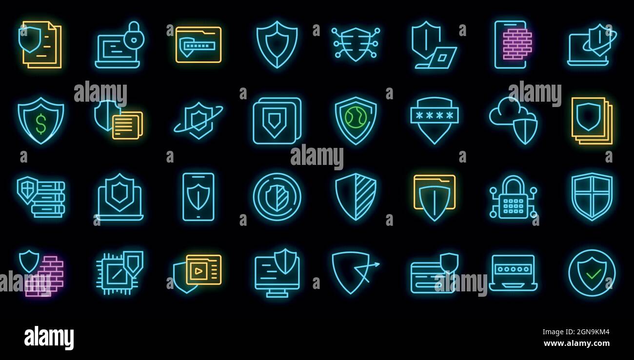Active protection icons set outline vector. File firewall. Coding guard ...