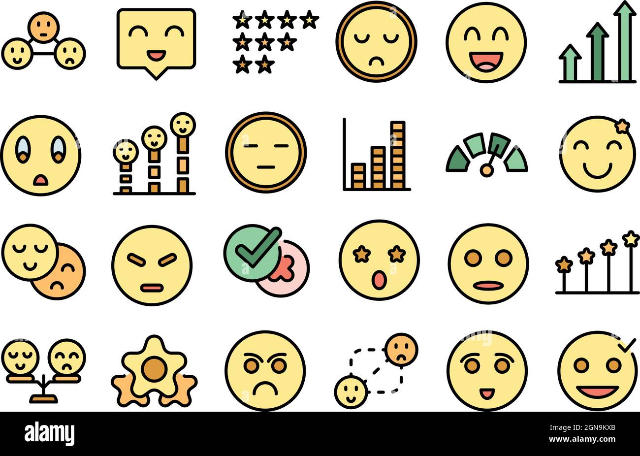 Satisfaction level icons set outline vector. Customer smile. Good face ...