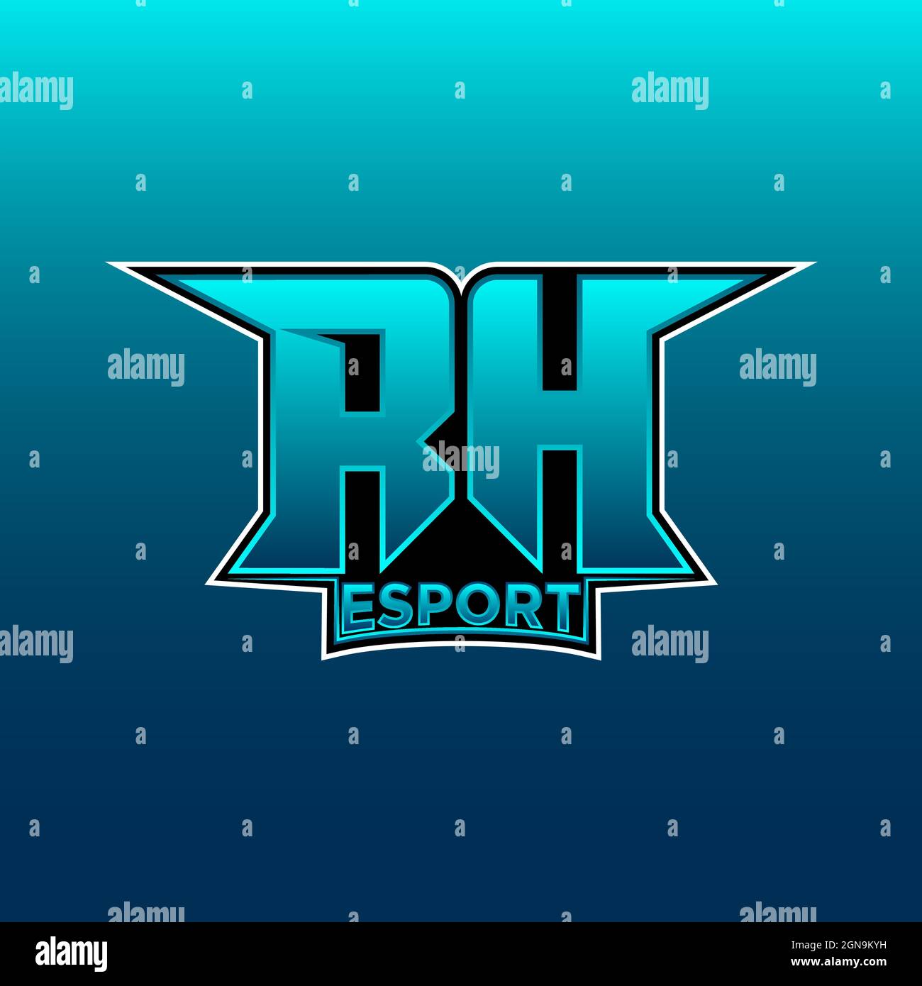 RH Logo ESport Gaming Initial with Blue Light Color design vector ...