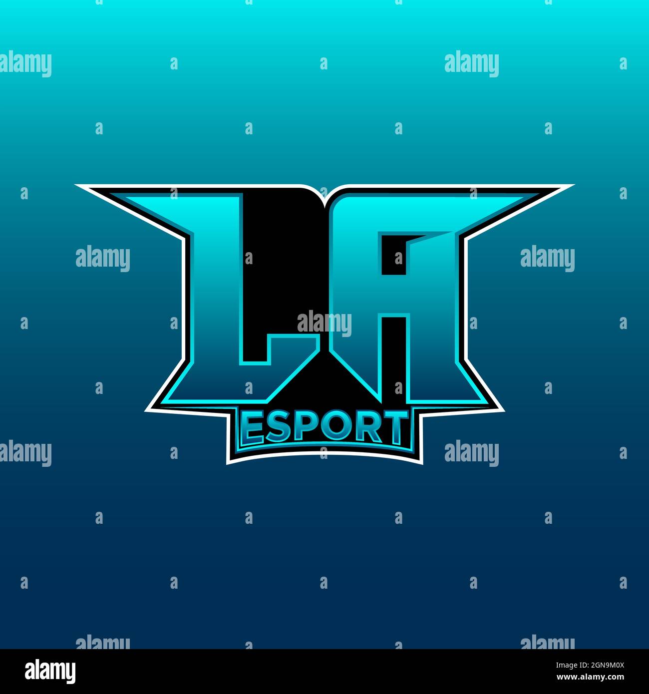LA Logo ESport Gaming Initial with Blue Light Color design vector ...