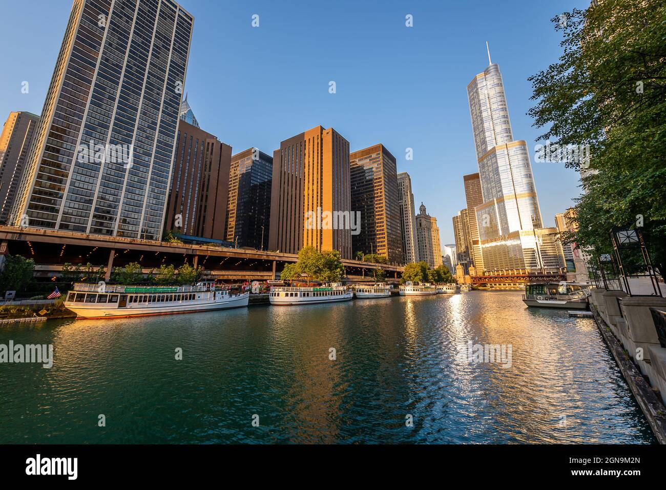 The Chicago Riverwalk at Dawn Stock Photo - Alamy