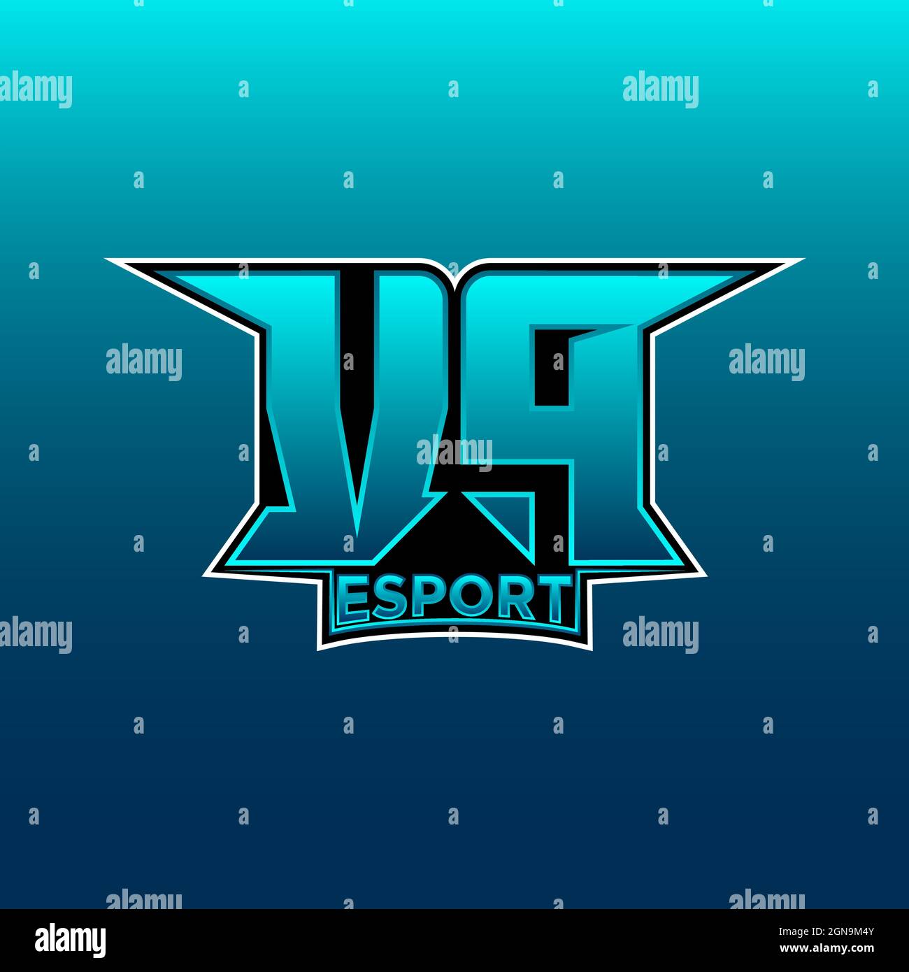 VP Logo ESport Gaming Initial with Blue Light Color design vector ...