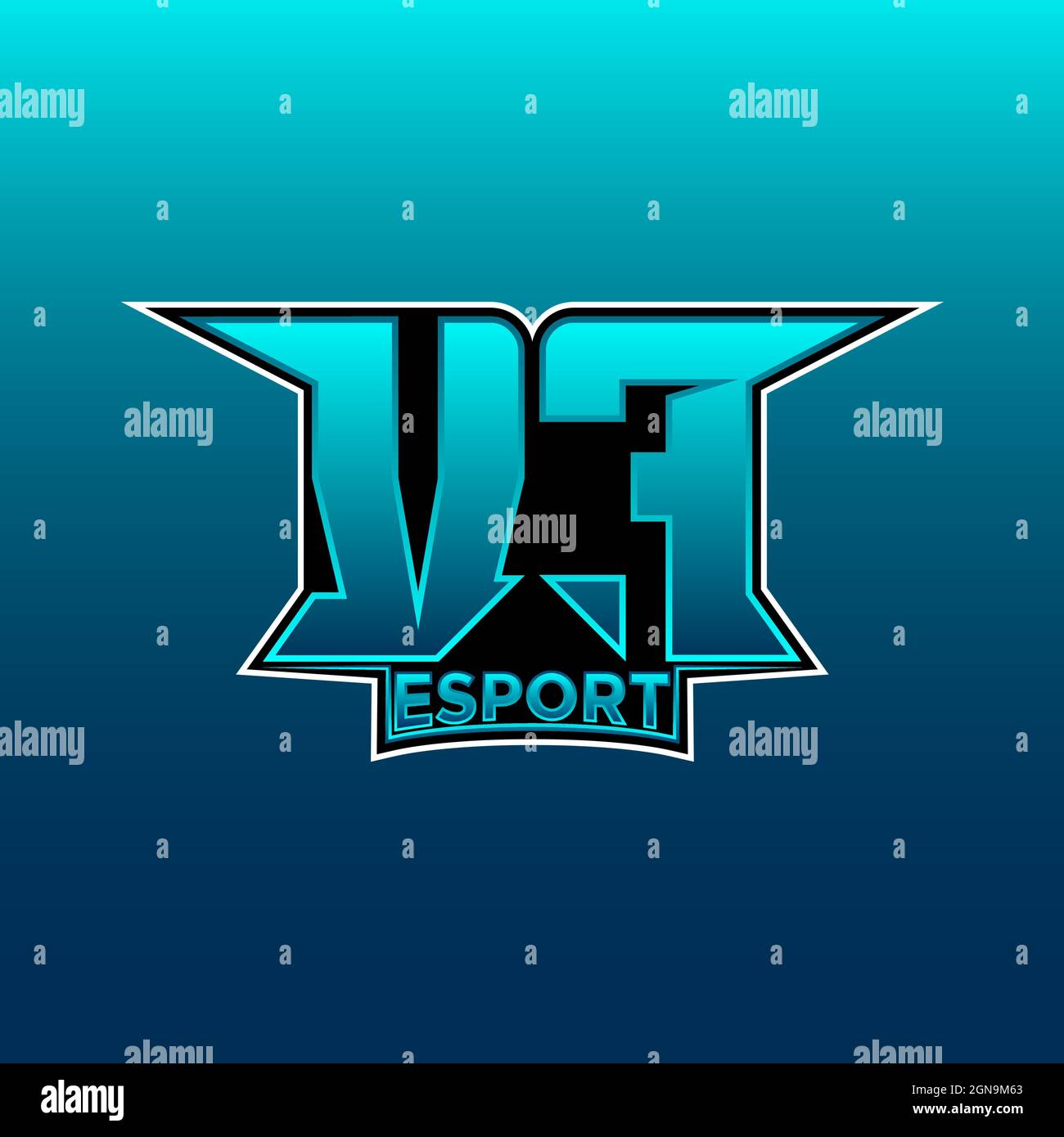 VF Logo ESport Gaming Initial with Blue Light Color design vector ...