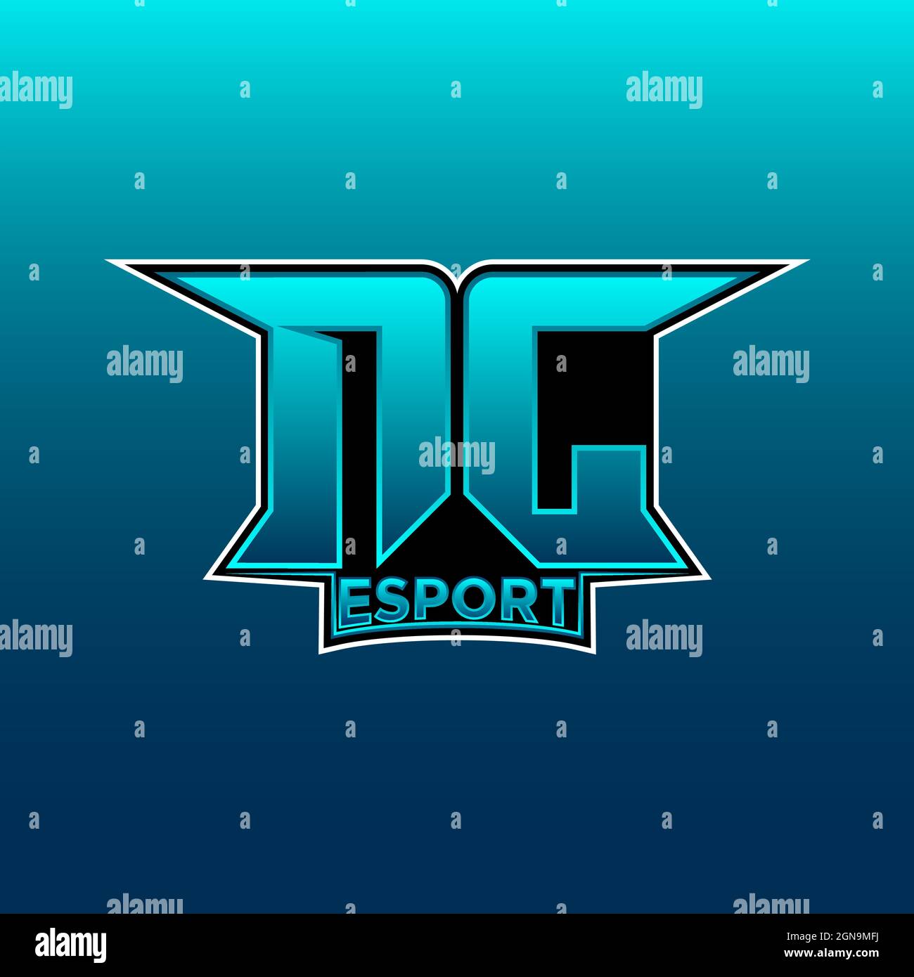 NJ Logo ESport Gaming Initial with Blue Light Color design vector ...