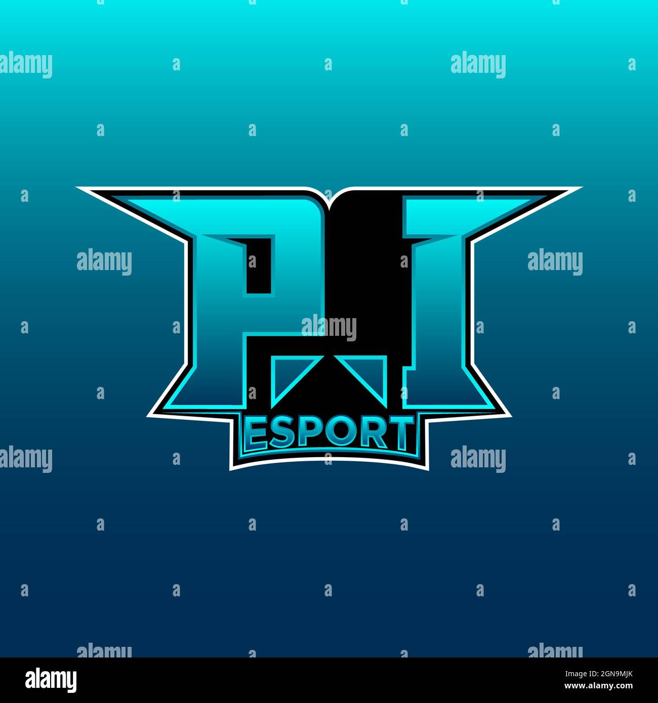PI Logo ESport Gaming Initial with Blue Light Color design vector ...
