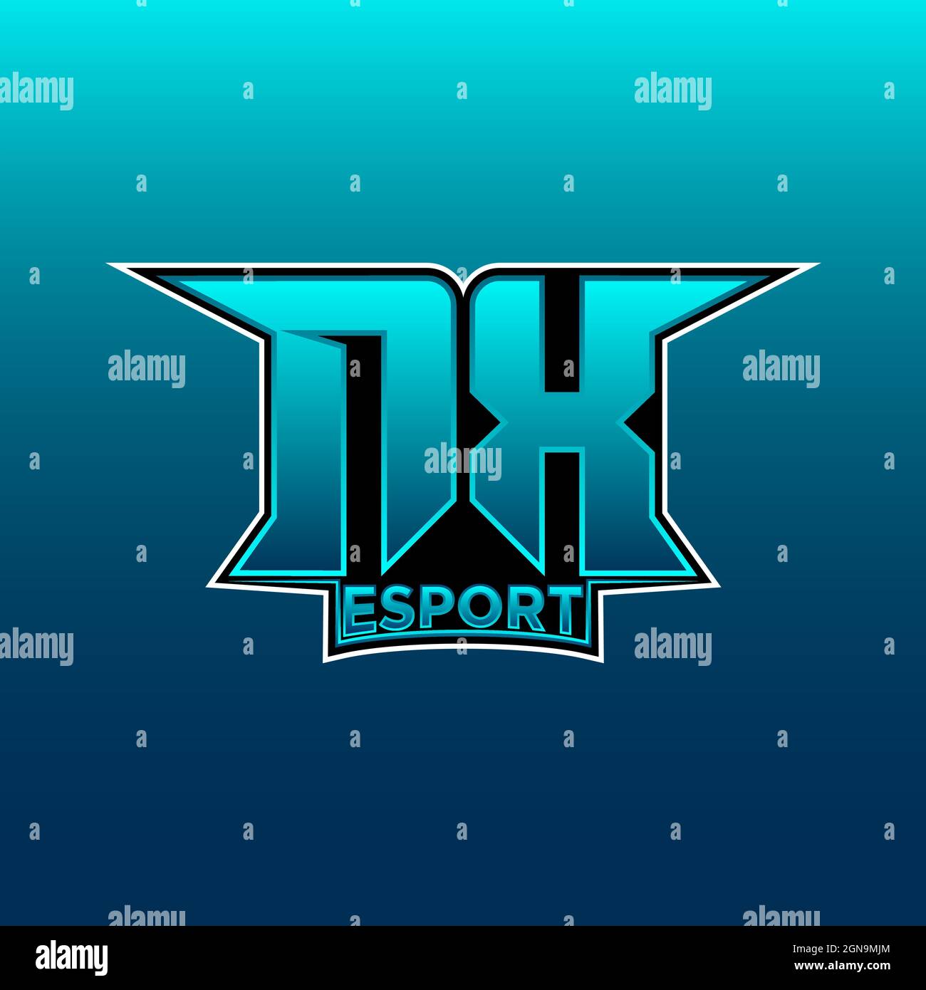 NX Logo ESport Gaming Initial with Blue Light Color design vector ...