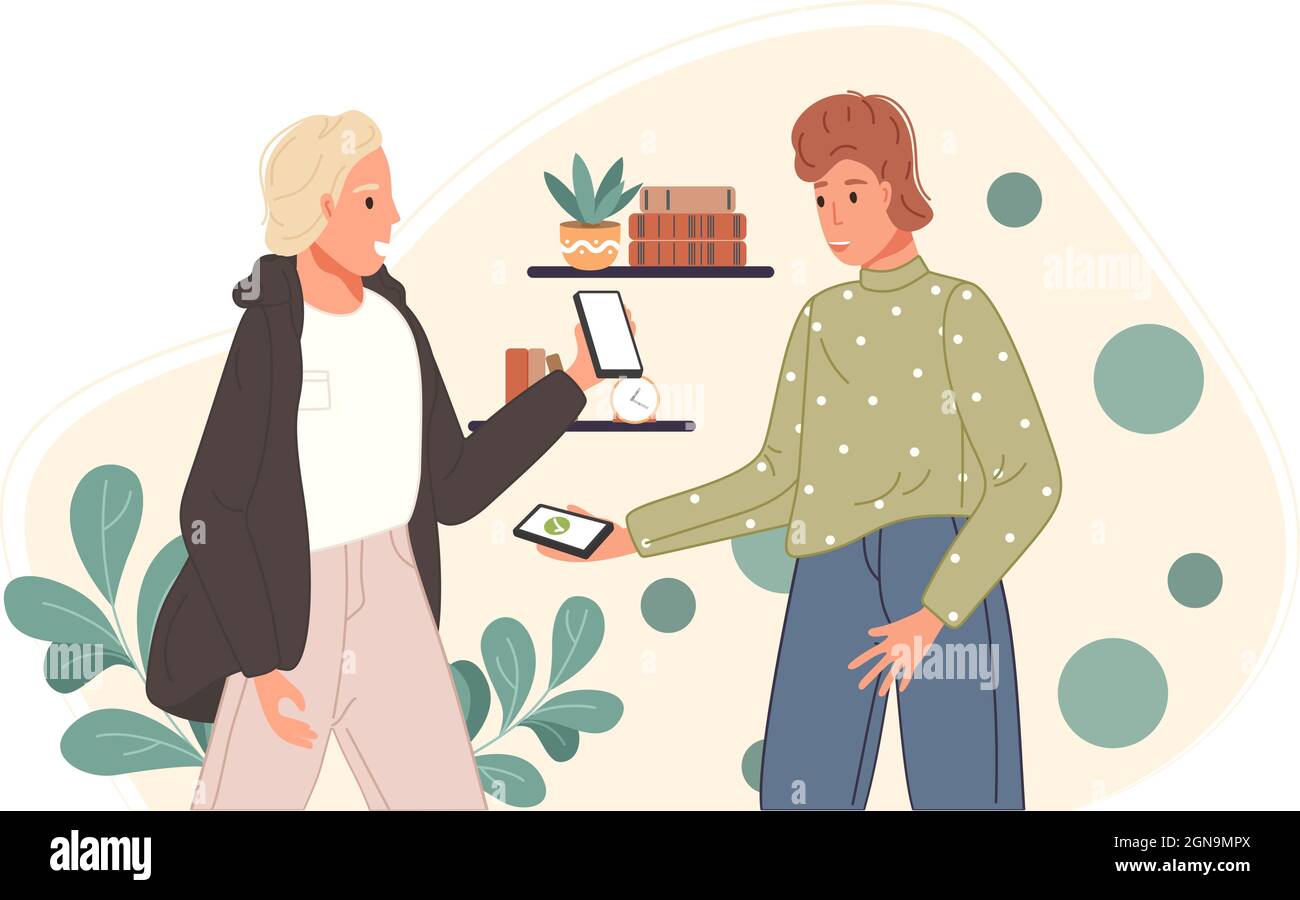 Characters using mobile payment system with scan qr code. Vector ...