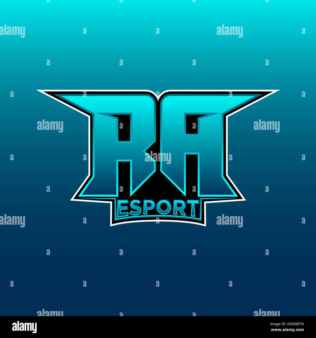 RA Logo ESport Gaming Initial with Blue Light Color design vector ...