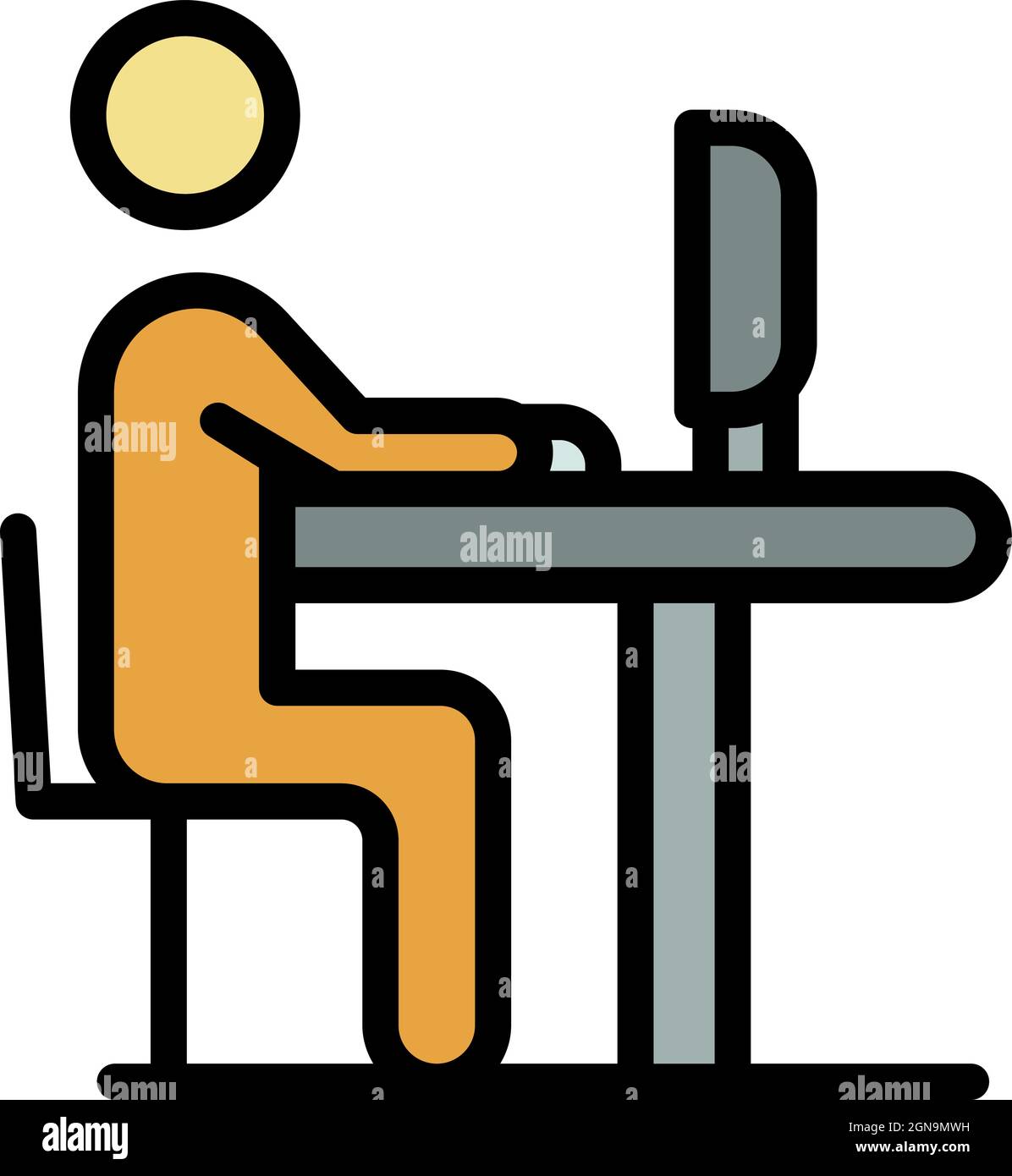 Pc working icon. Outline pc working vector icon color flat isolated ...