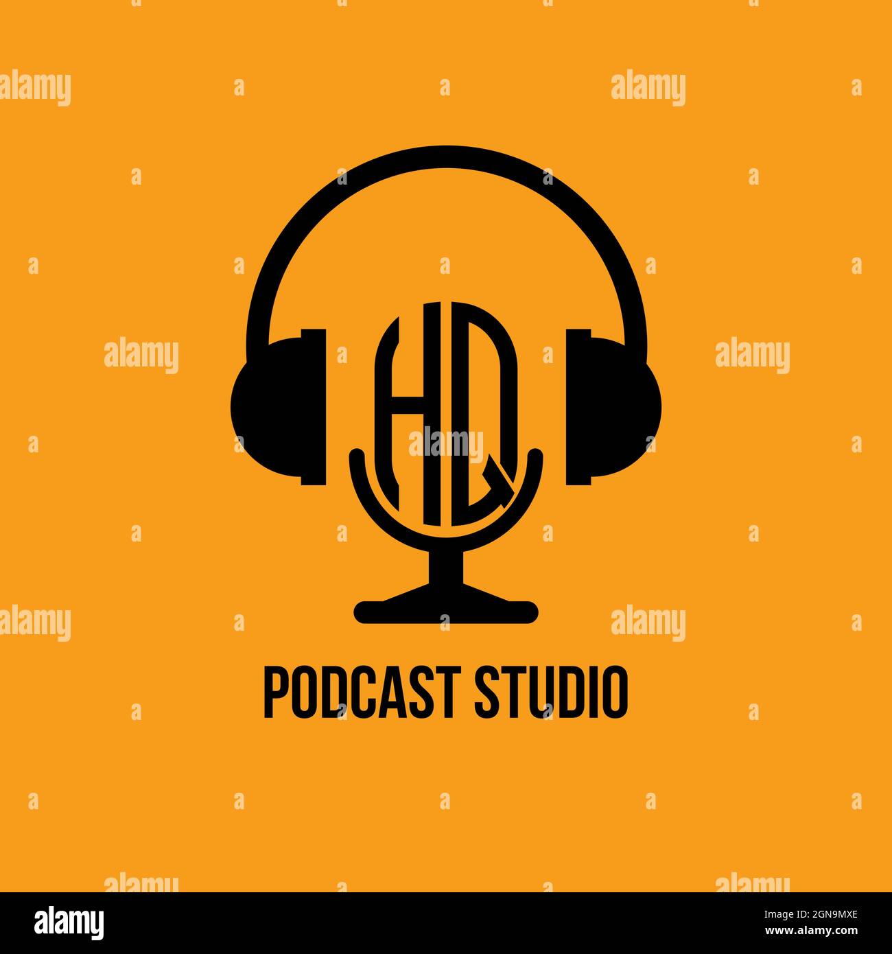 HQ Monogram Logo Letter Headphone and Microphone shape style vector ...