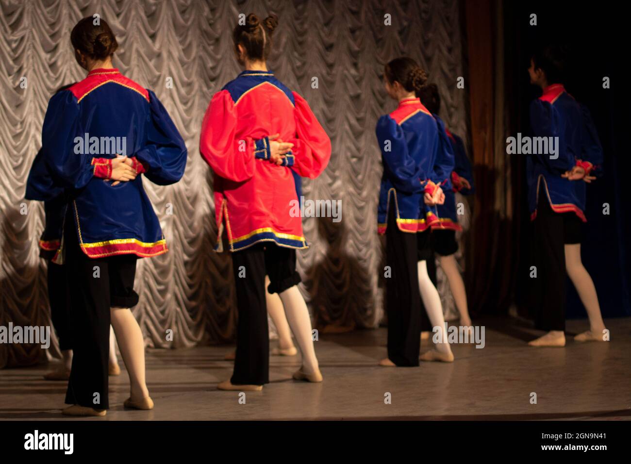 Dance lesson on stage. The girls are performing. Choreographic in ...