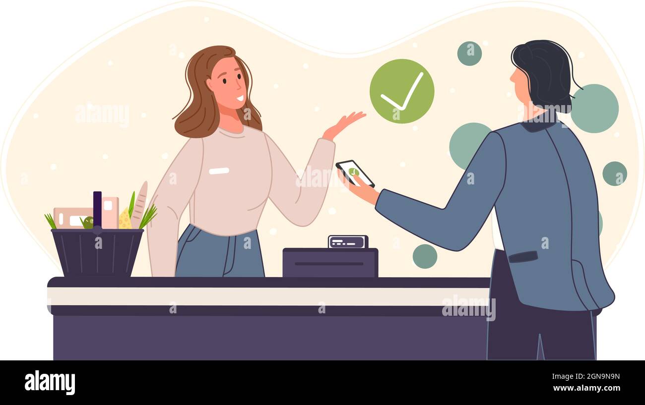 Characters using mobile payment system with scan qr code. Vector ...