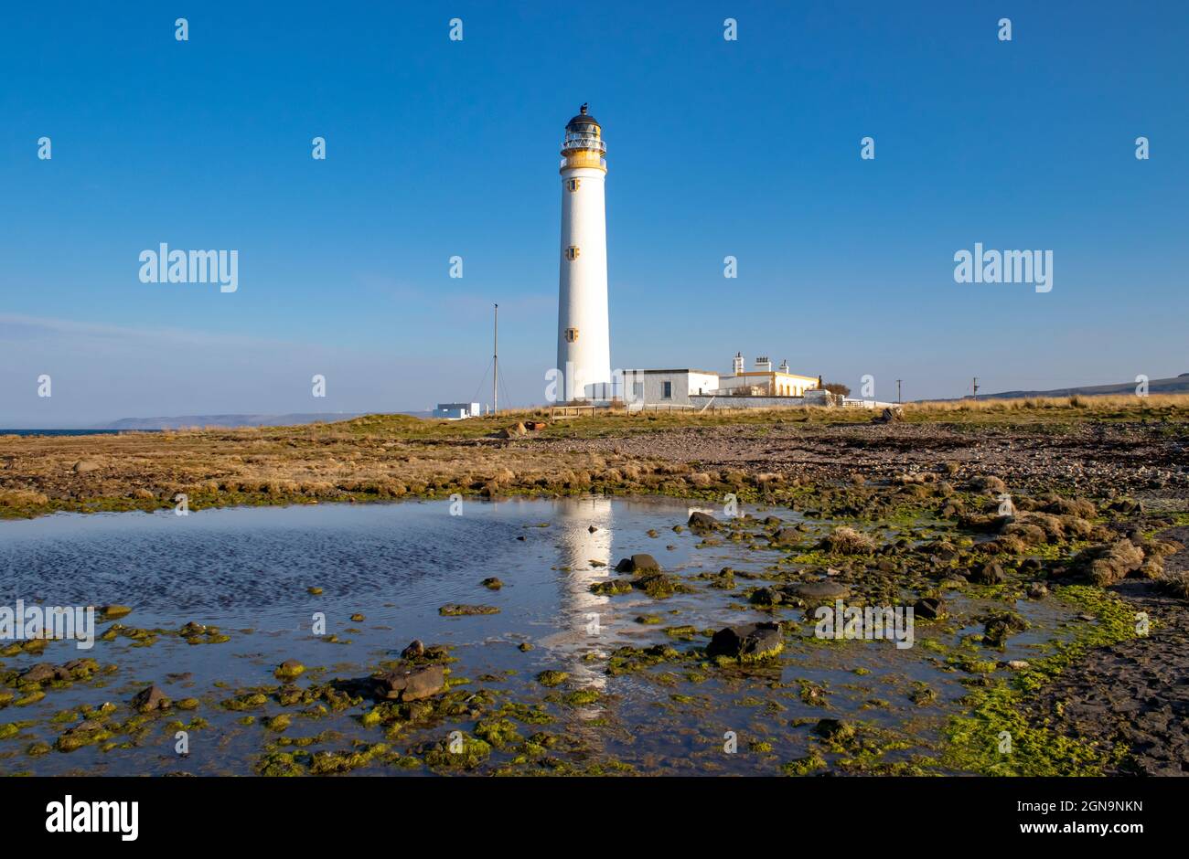 Barns Ness Lighthouse near Dunbar, Scotland, with Reflection Stock ...