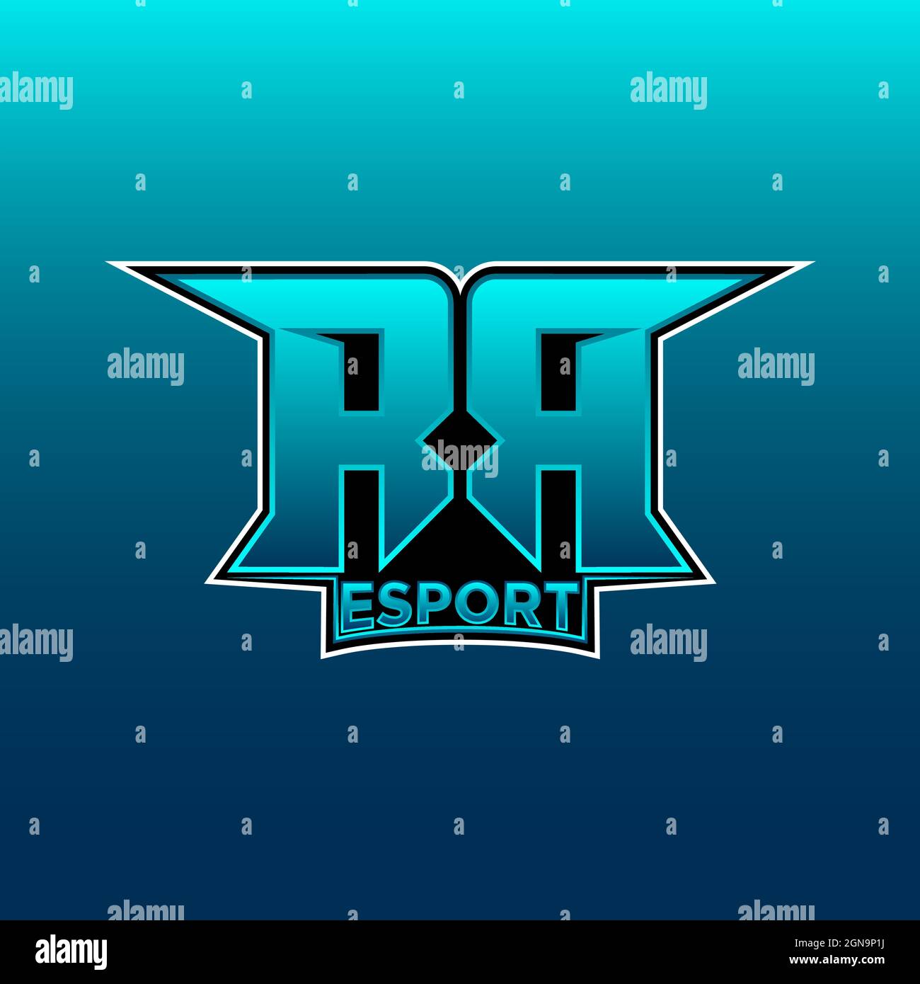RR Logo ESport Gaming Initial with Blue Light Color design vector ...