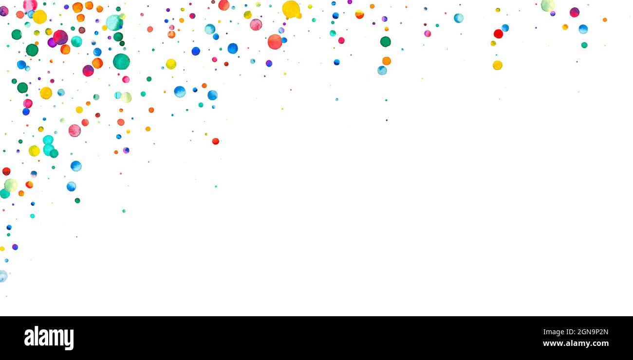 Watercolor confetti on white background. Adorable rainbow colored dots ...