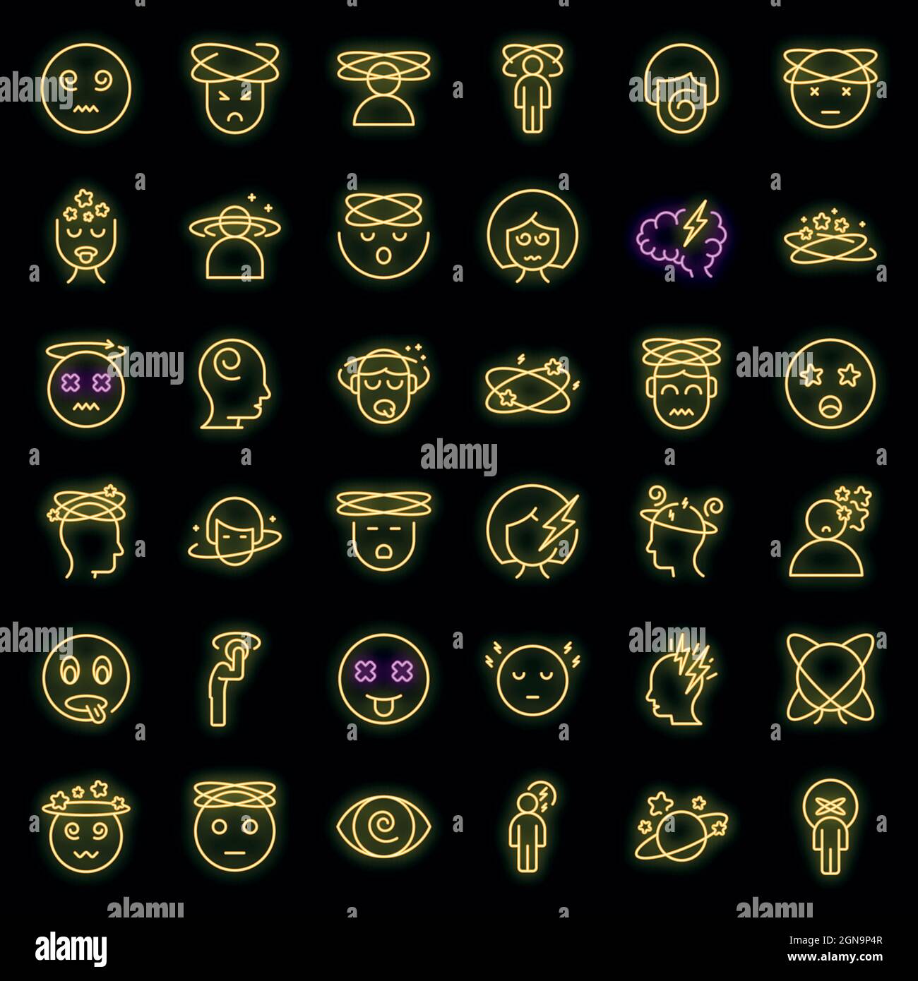 Dizziness icons set outline vector. Brain headache. Dizzy distracted ...