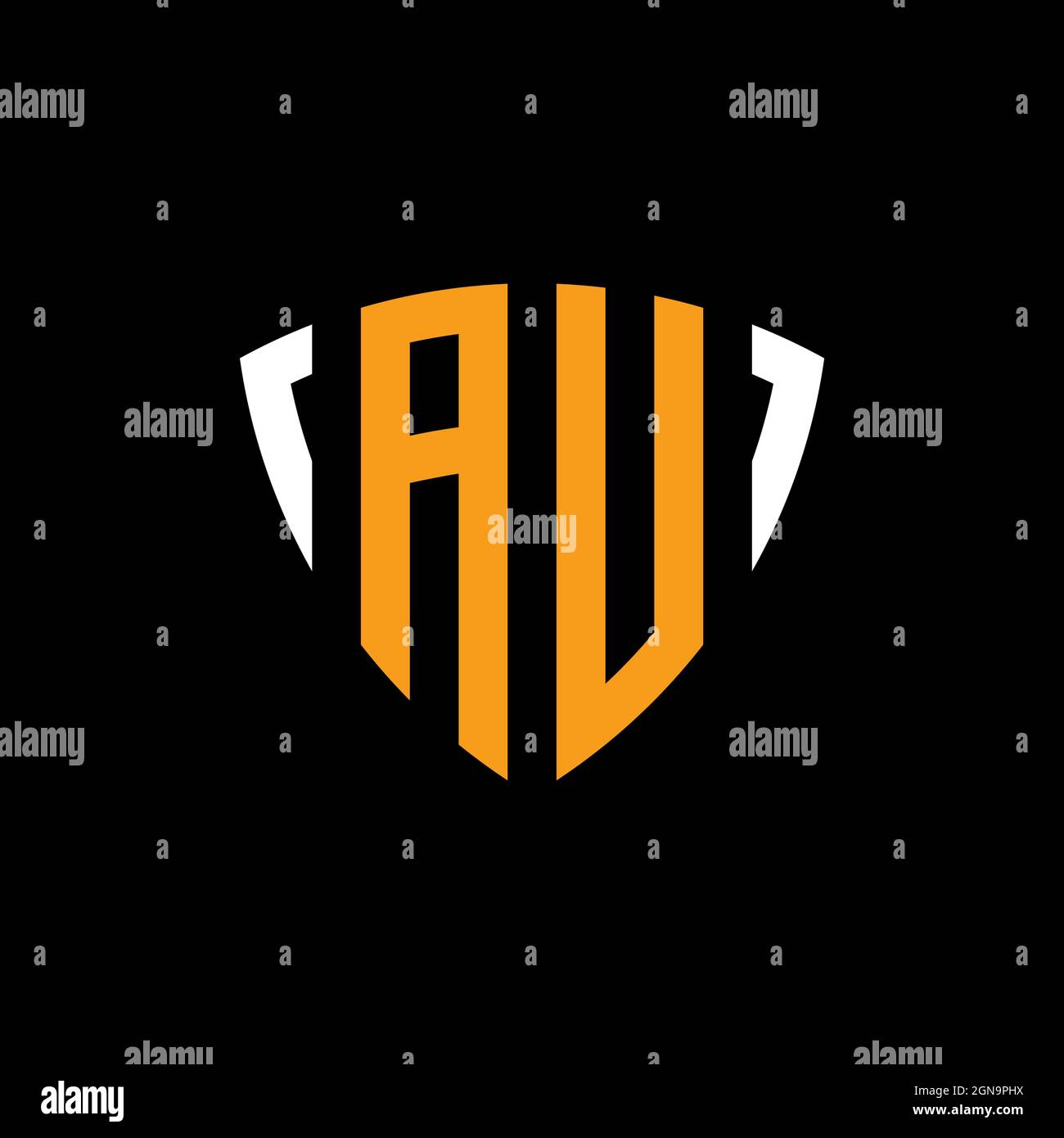 AU logo with shield white orange shape design template isolated on ...