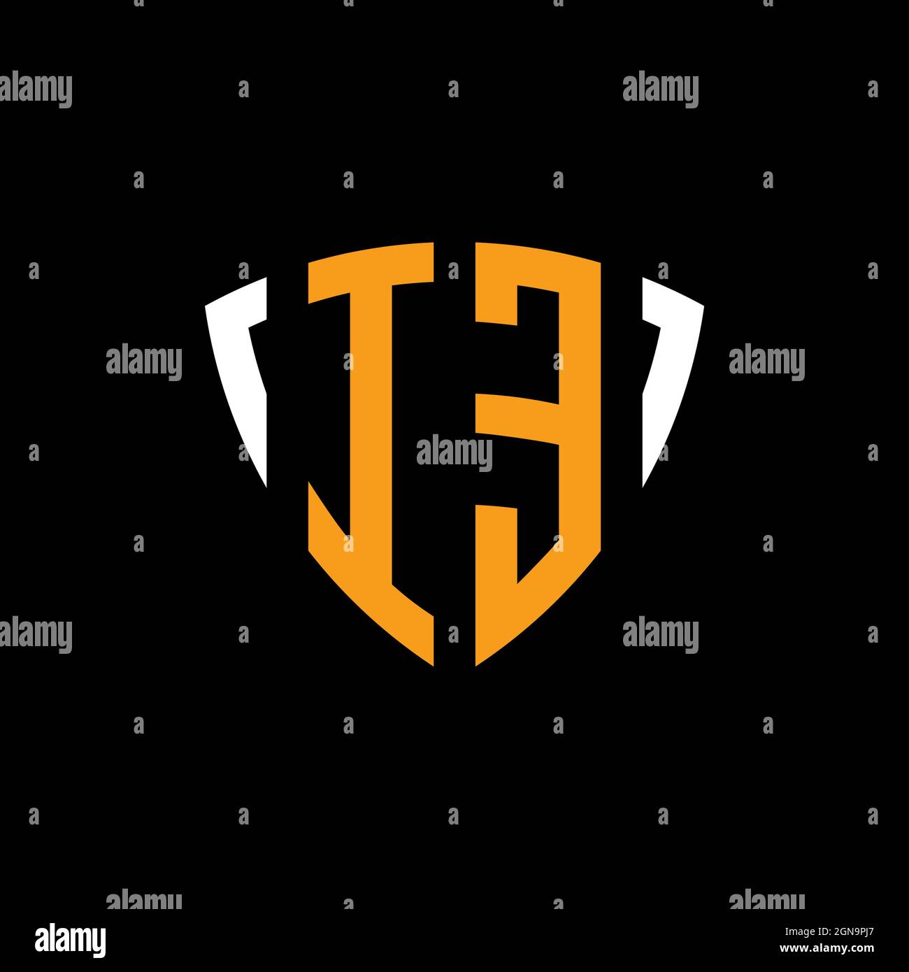 IE logo with shield white orange shape design template isolated on black background Stock Vector ...