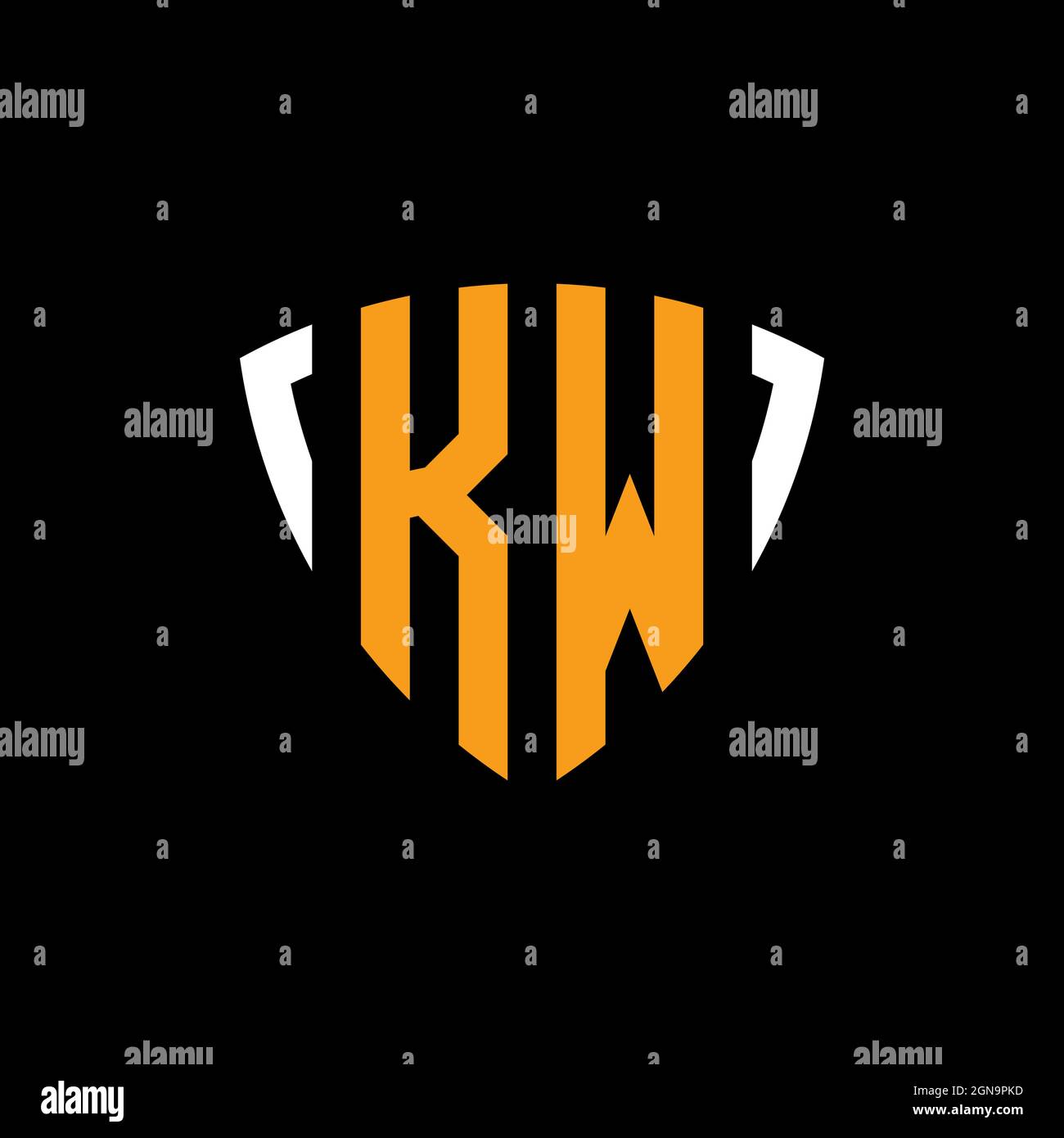 KW logo with shield white orange shape design template isolated on ...