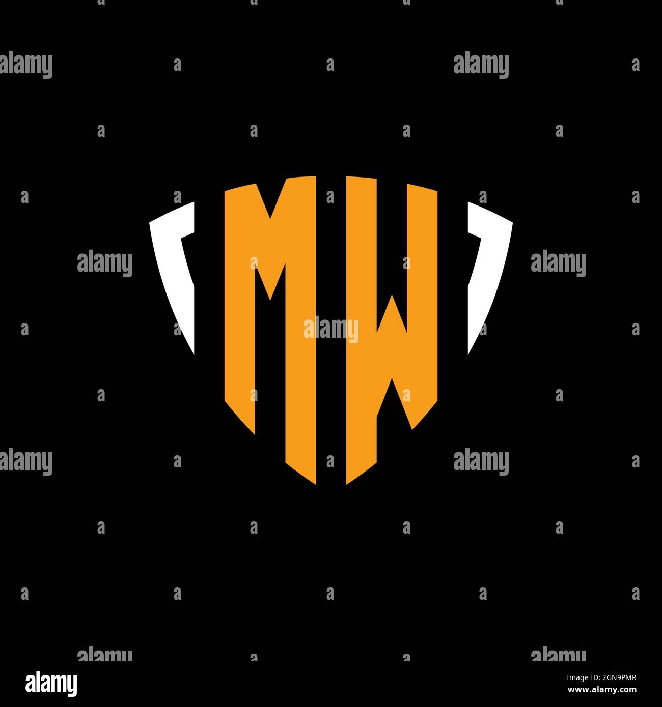 MW logo with shield white orange shape design template isolated on ...