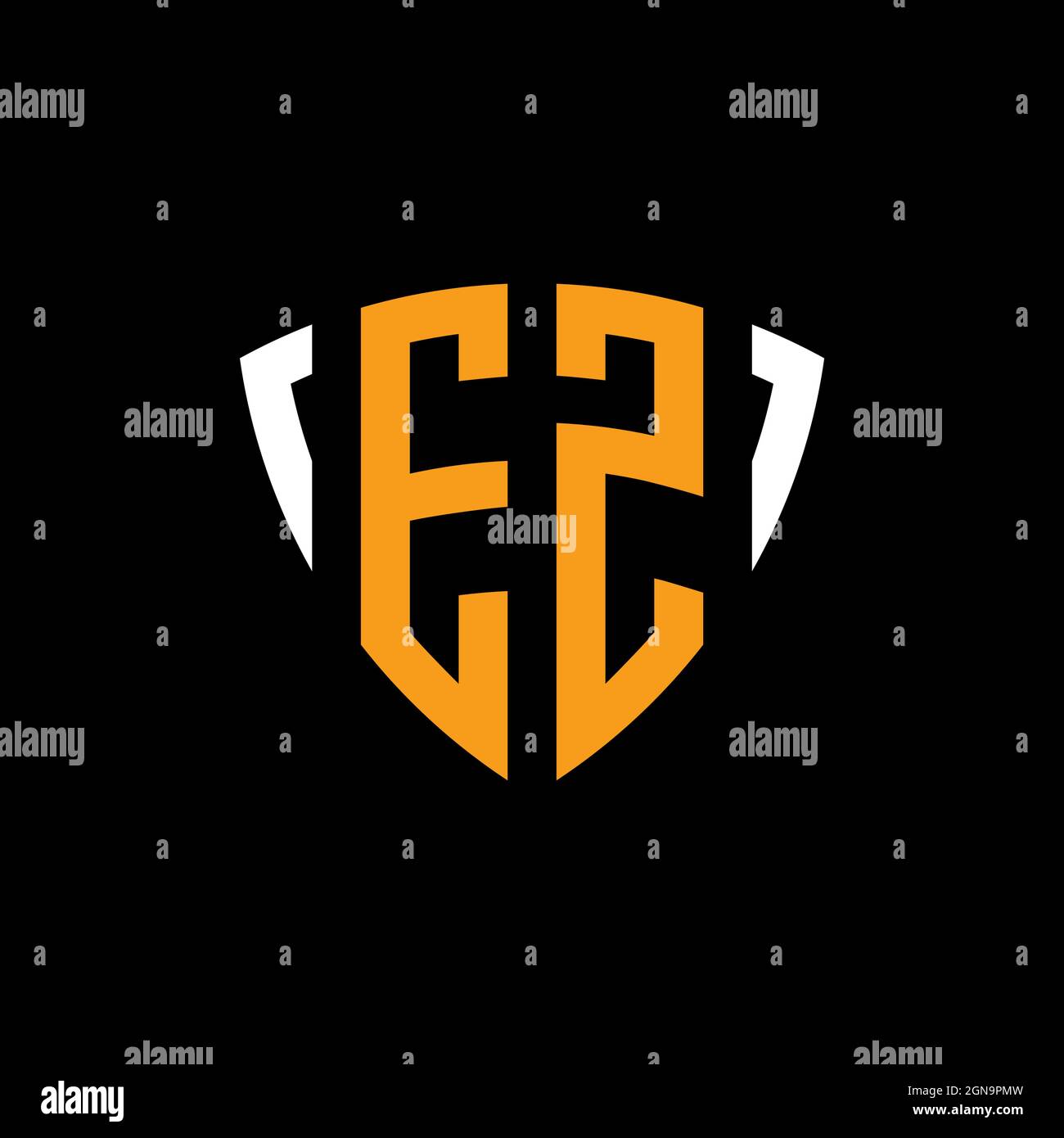 EZ logo with shield white orange shape design template isolated on ...