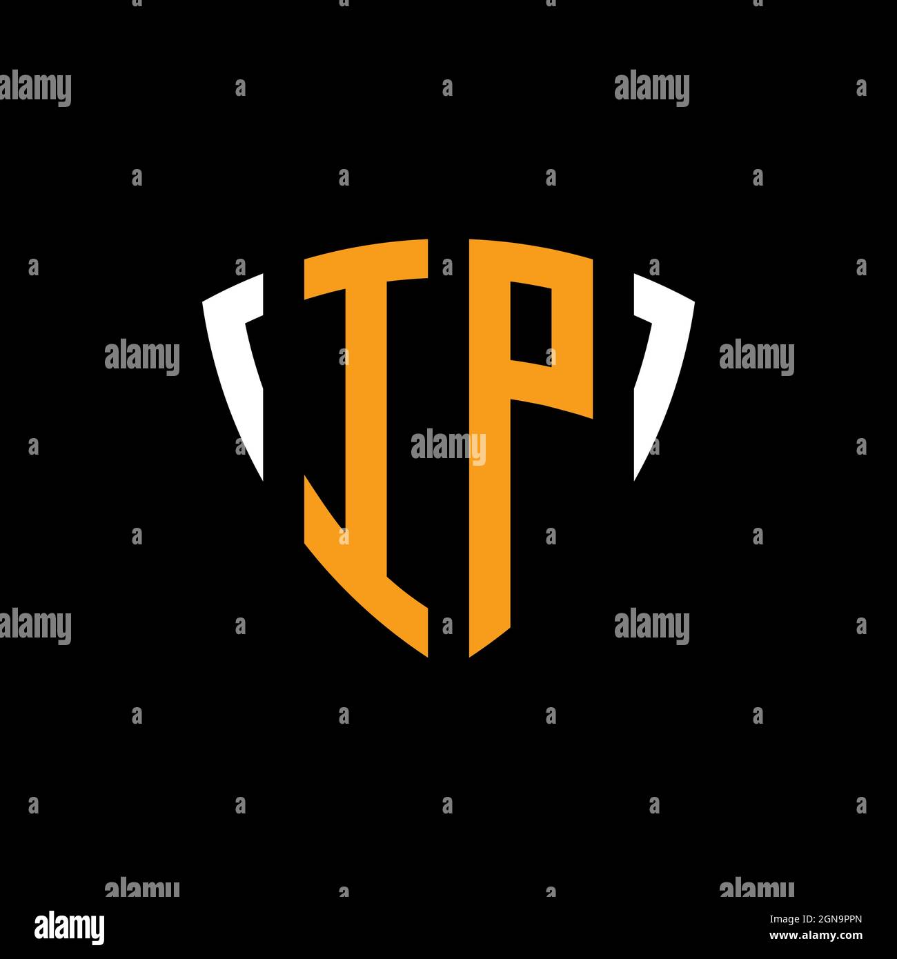 IP logo with shield white orange shape design template isolated on ...