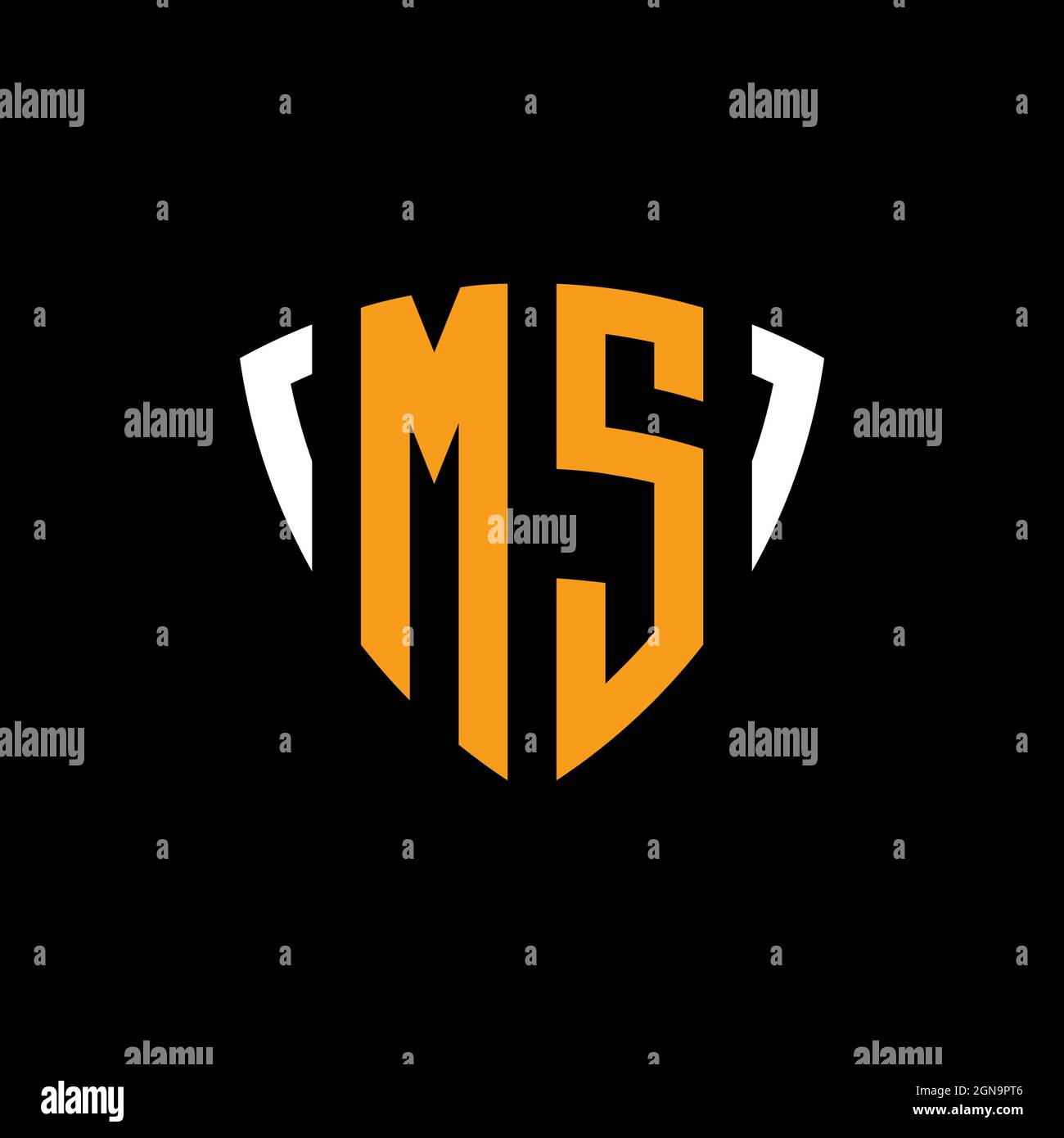 MS logo with shield white orange shape design template isolated on ...