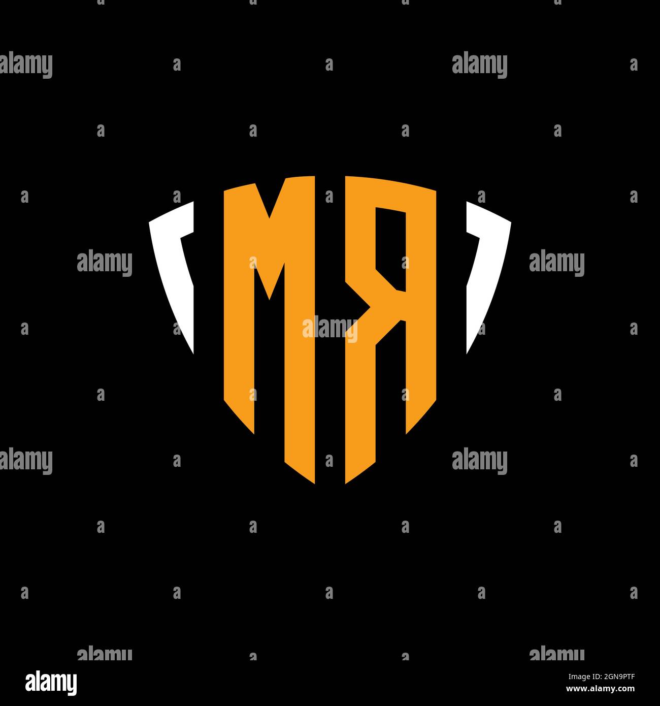 MR logo with shield white orange shape design template isolated on ...