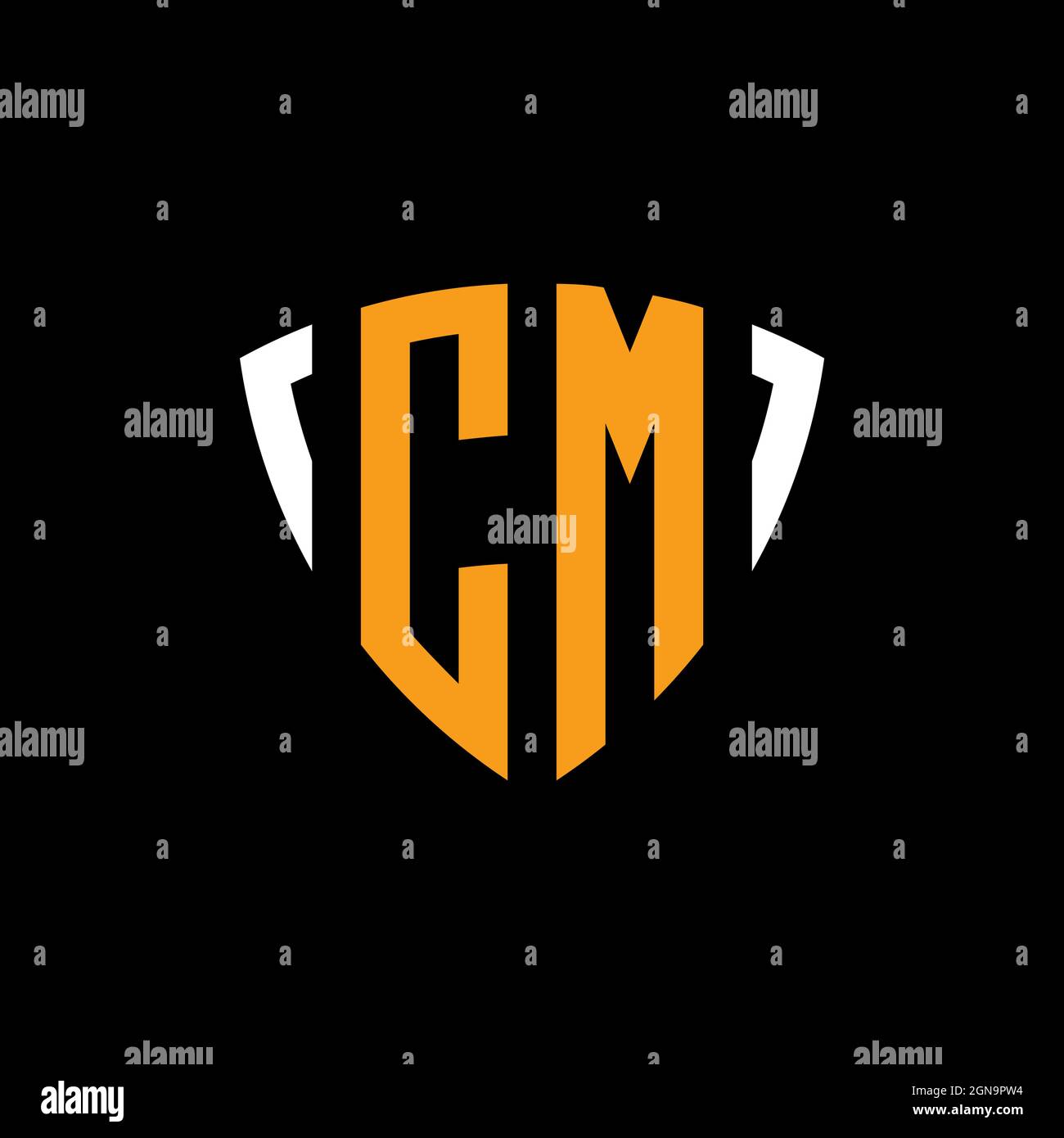 CM logo with shield white orange shape design template isolated on ...