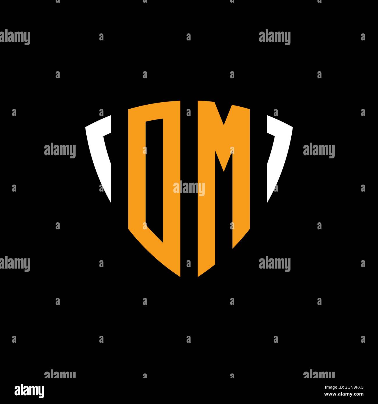 OM logo with shield white orange shape design template isolated on ...