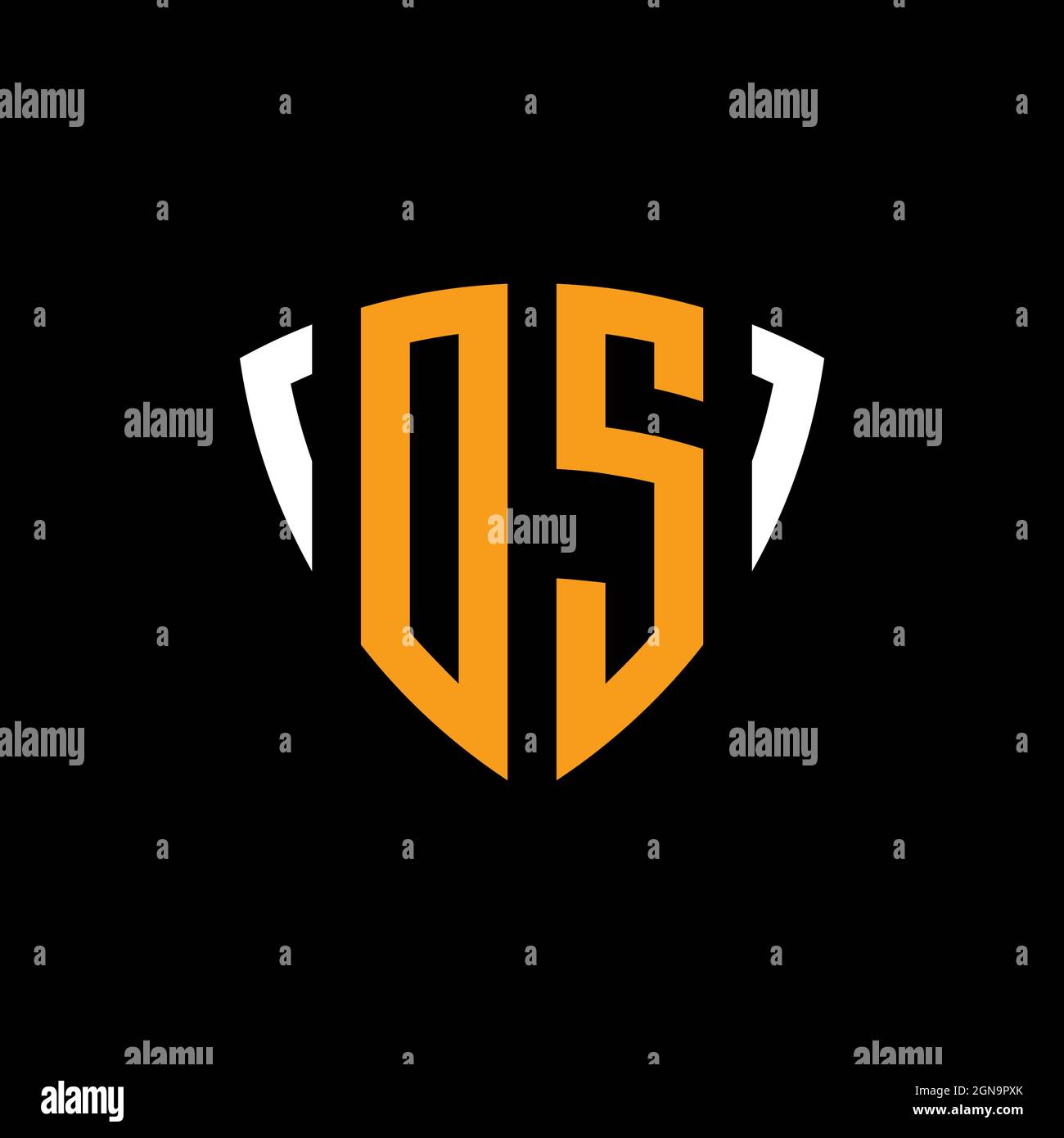 OS logo with shield white orange shape design template isolated on ...