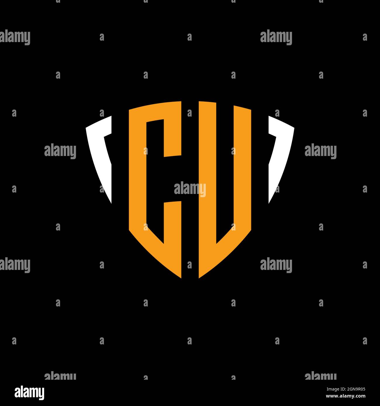 CU logo with shield white orange shape design template isolated on ...