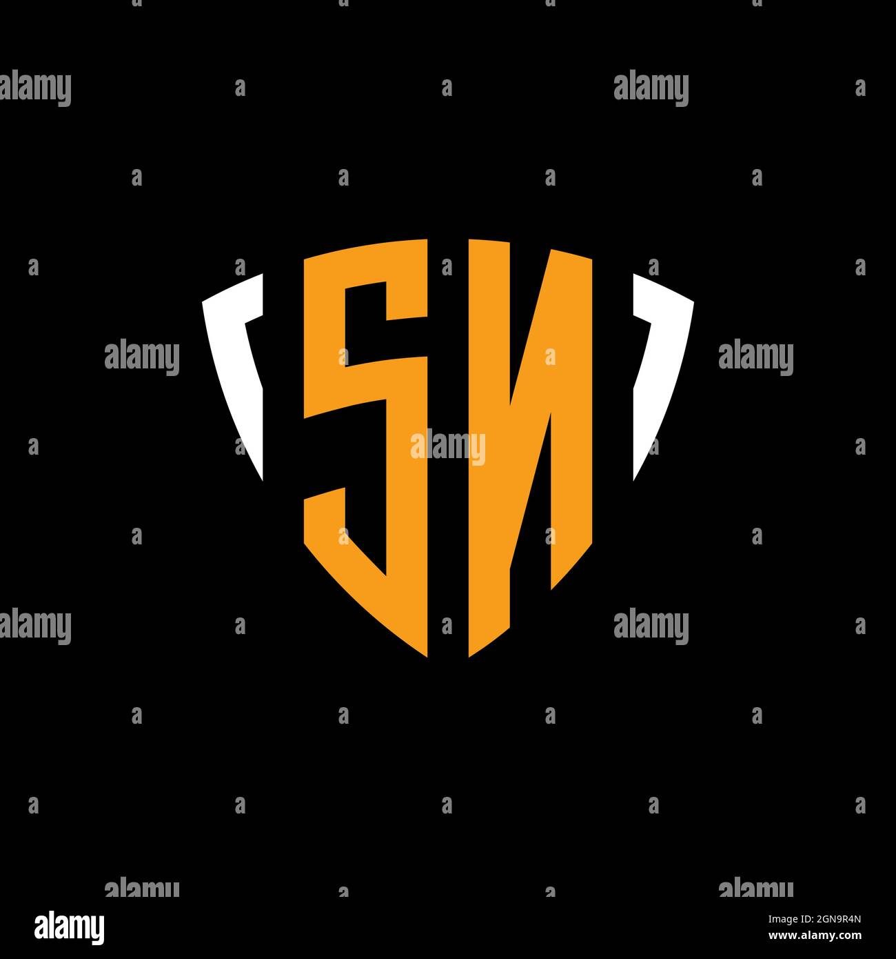 SN logo with shield white orange shape design template isolated on ...