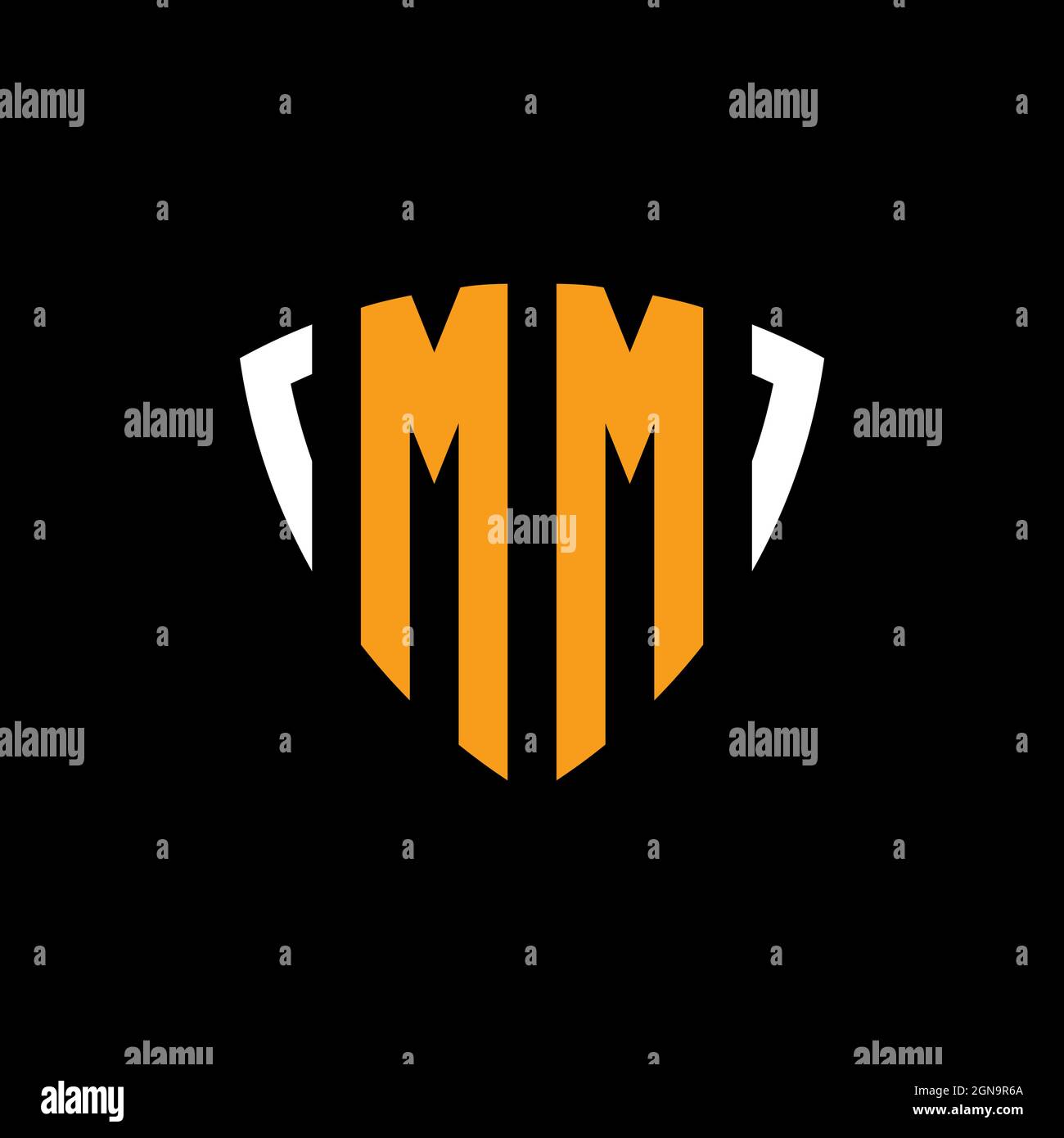 MM logo with shield white orange shape design template isolated on ...