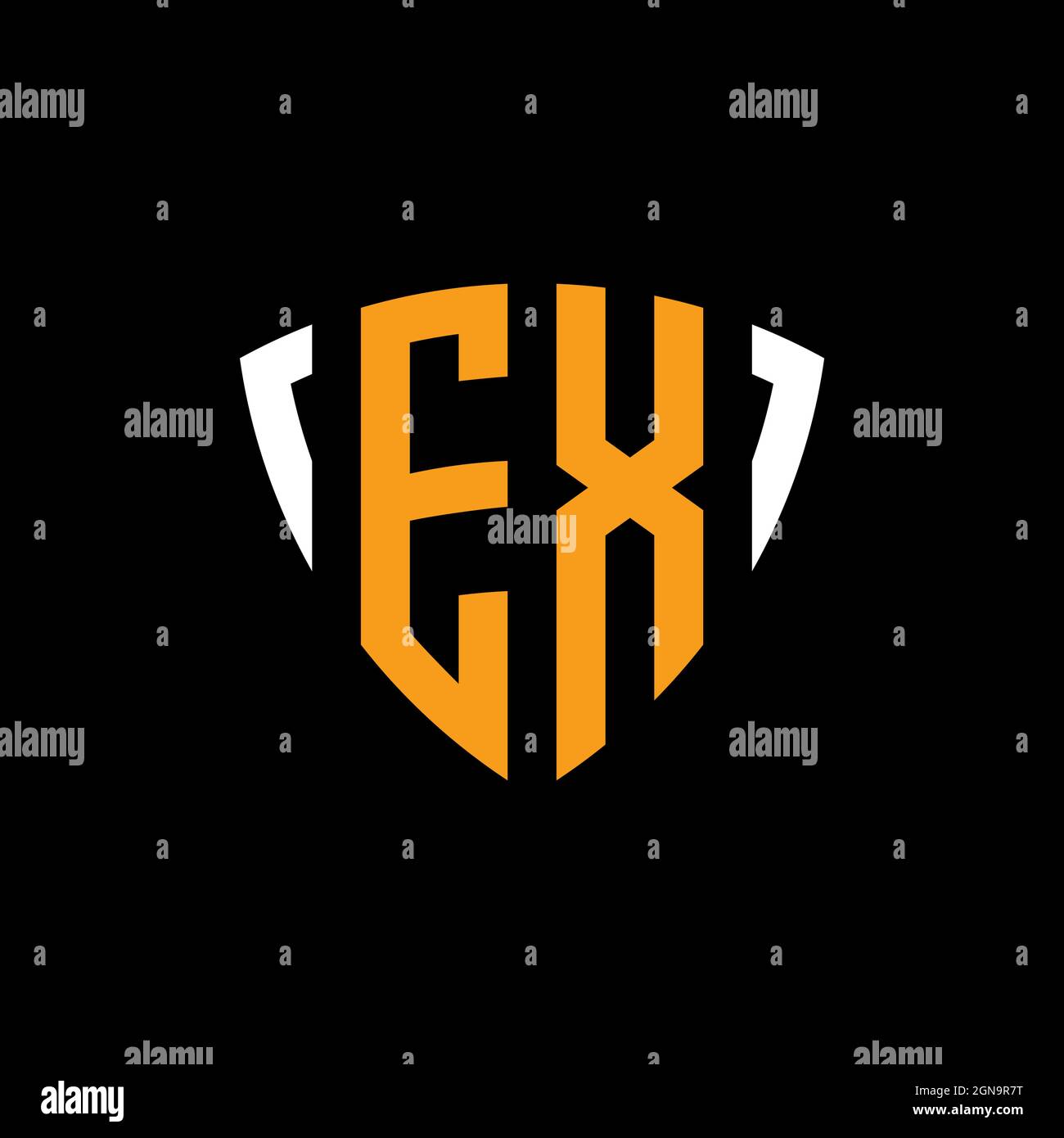 EX logo with shield white orange shape design template isolated on ...