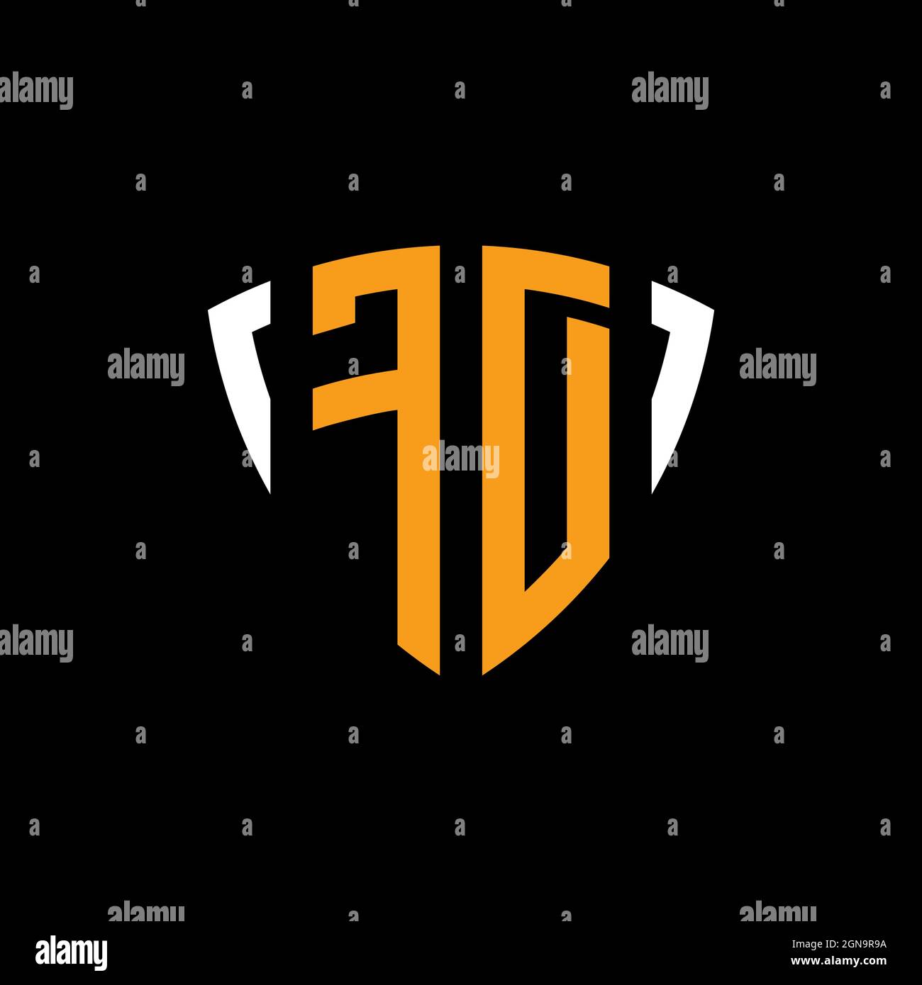 FD logo with shield white orange shape design template isolated on ...