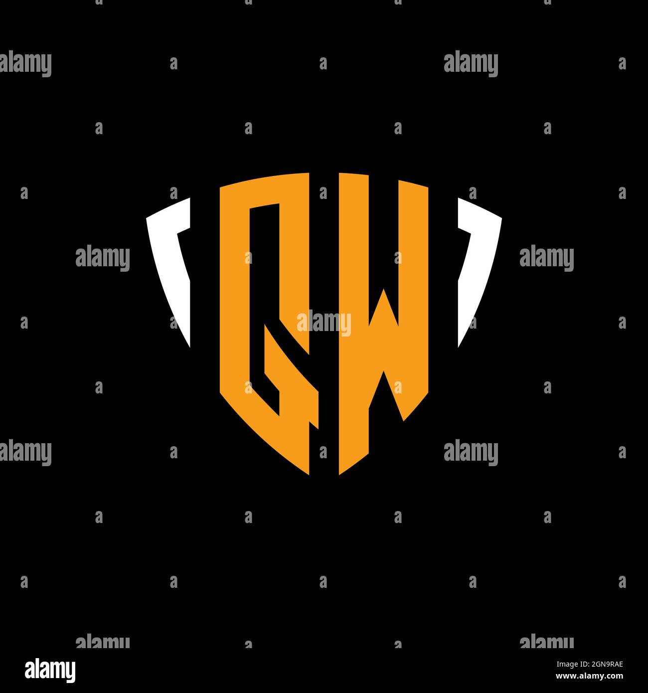 QW logo with shield white orange shape design template isolated on ...